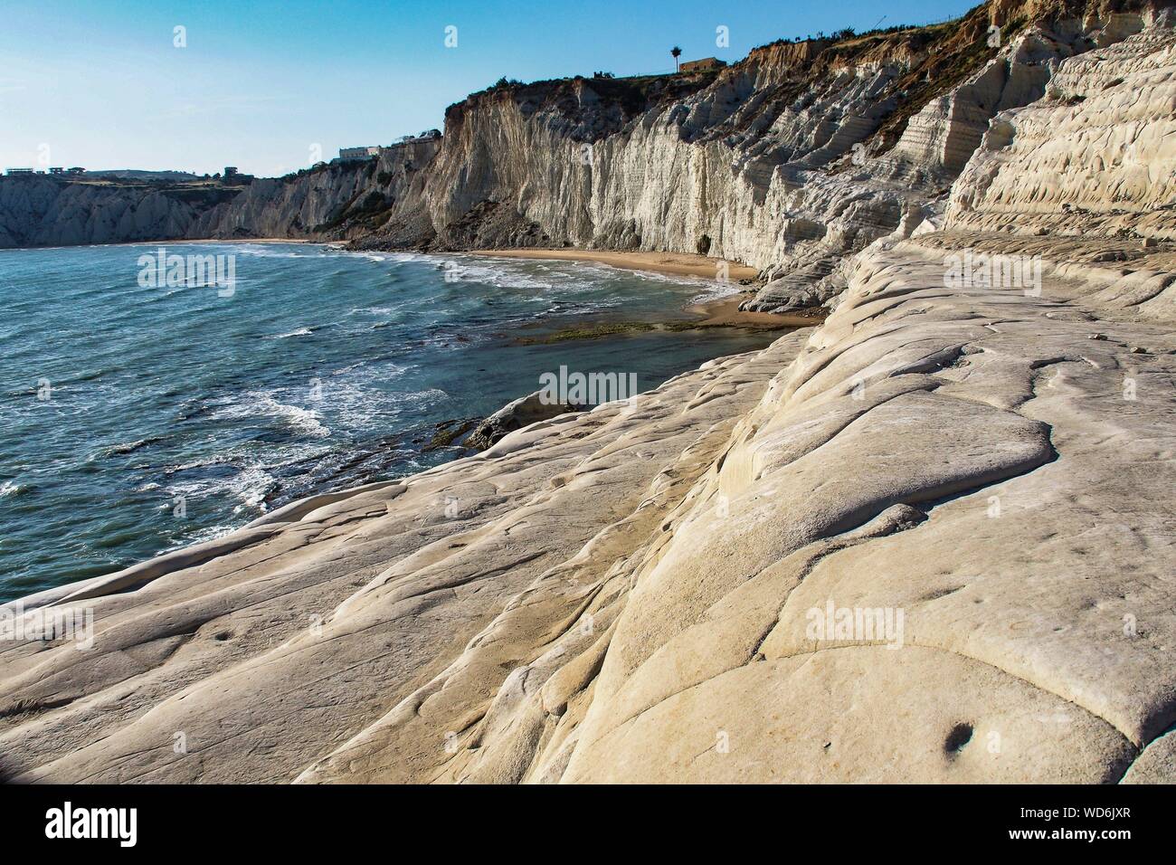 Scala dei Turchi white cliff and beautiful blue waters of Mediterranean ...