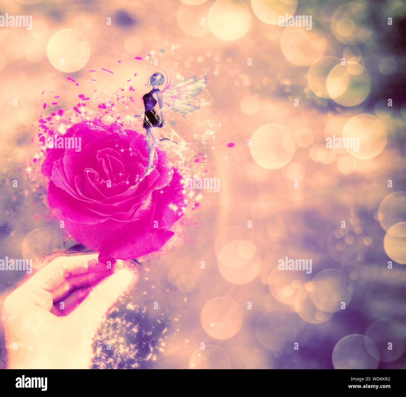 Abstract fantasy illustration with fairy and roses Stock Photo - Alamy