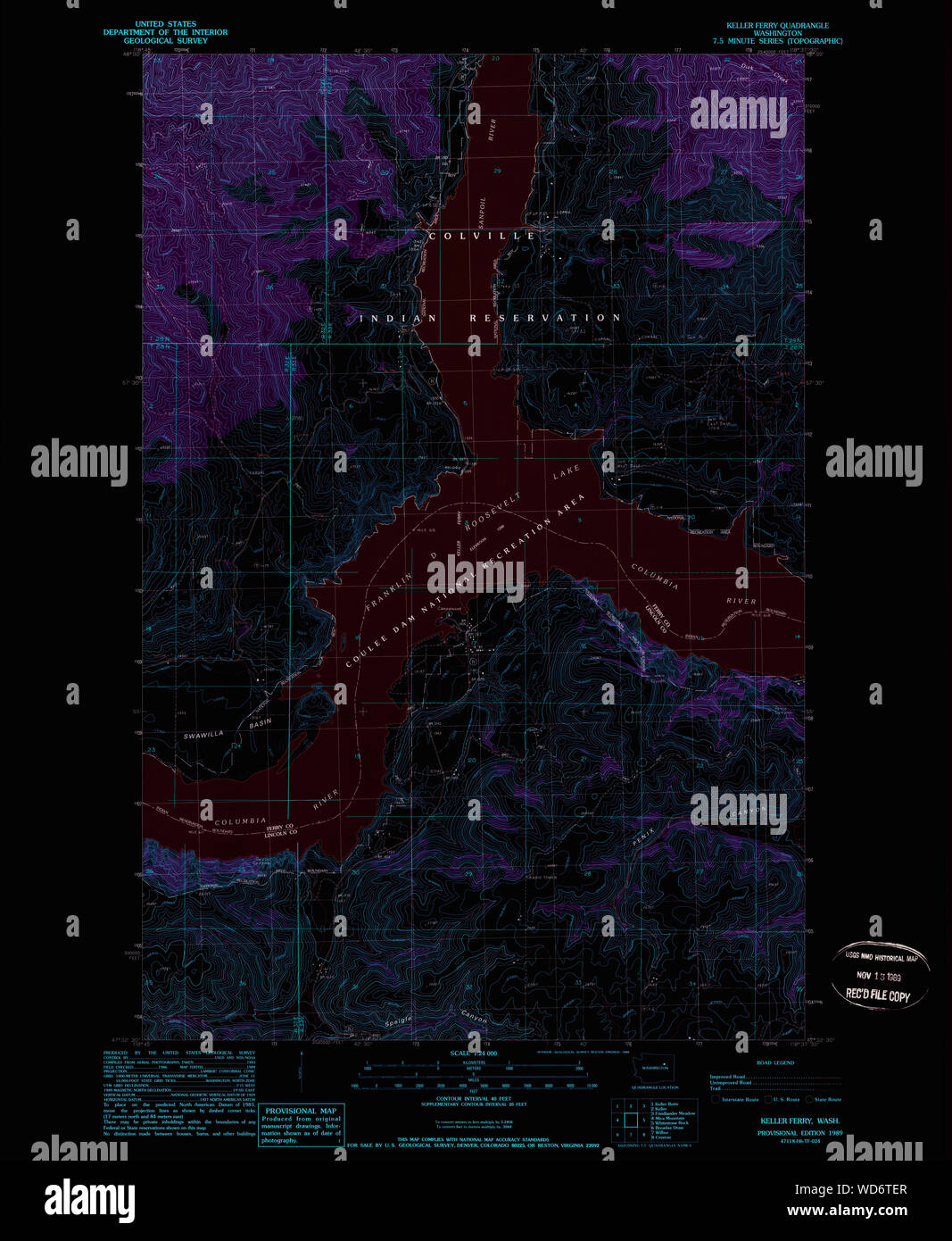 USGS Topo Map Washington State WA Keller Ferry 241743 1989 24000 ...