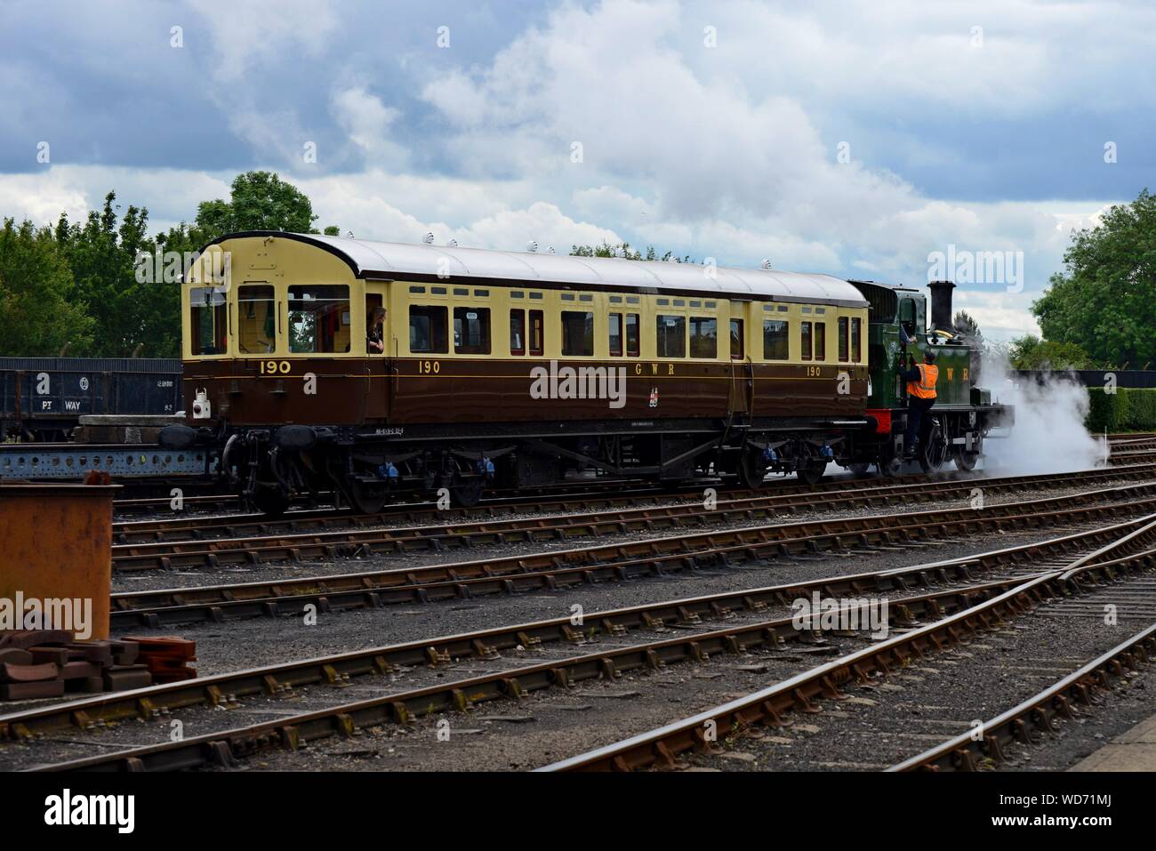 Ex GWR 14xx class No 1450 with a GWR autocoach train at Didcot Railway ...