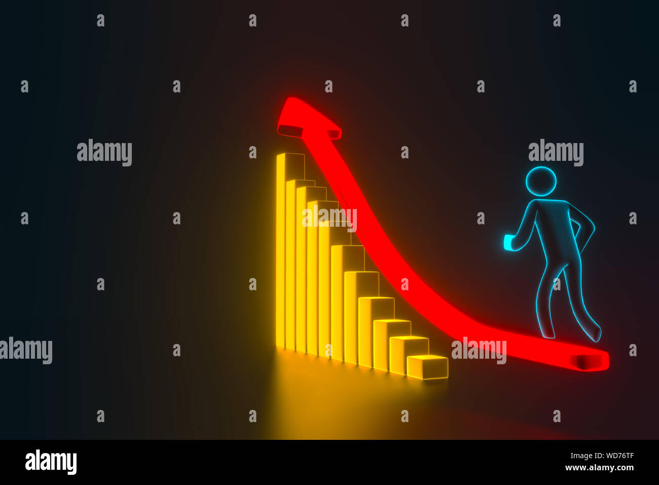 3d figures, person going up on the red arrow. 3d businessman rises ...