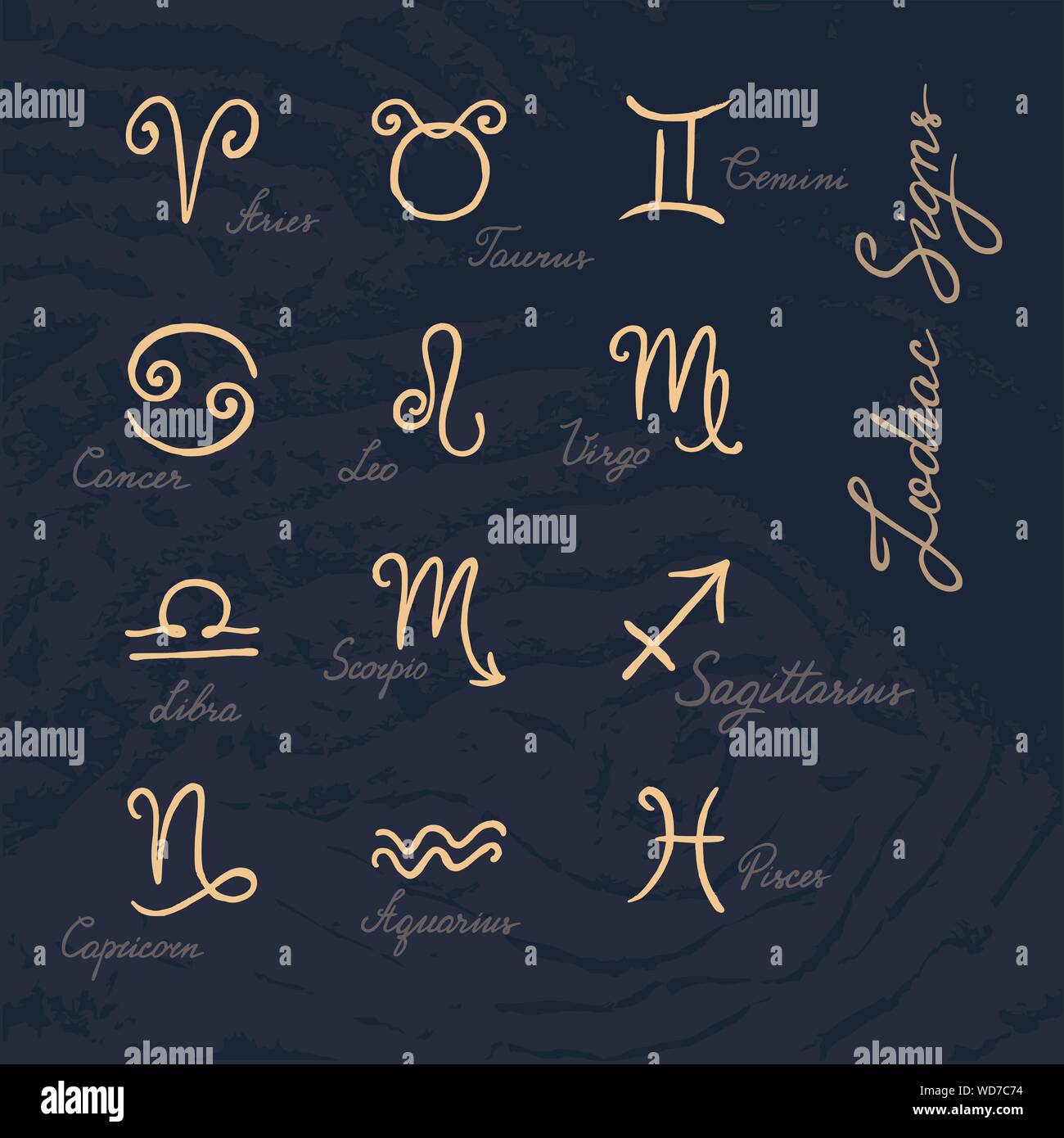 Vector set of hand-drawn zodiac signs icons on various backgrounds ...