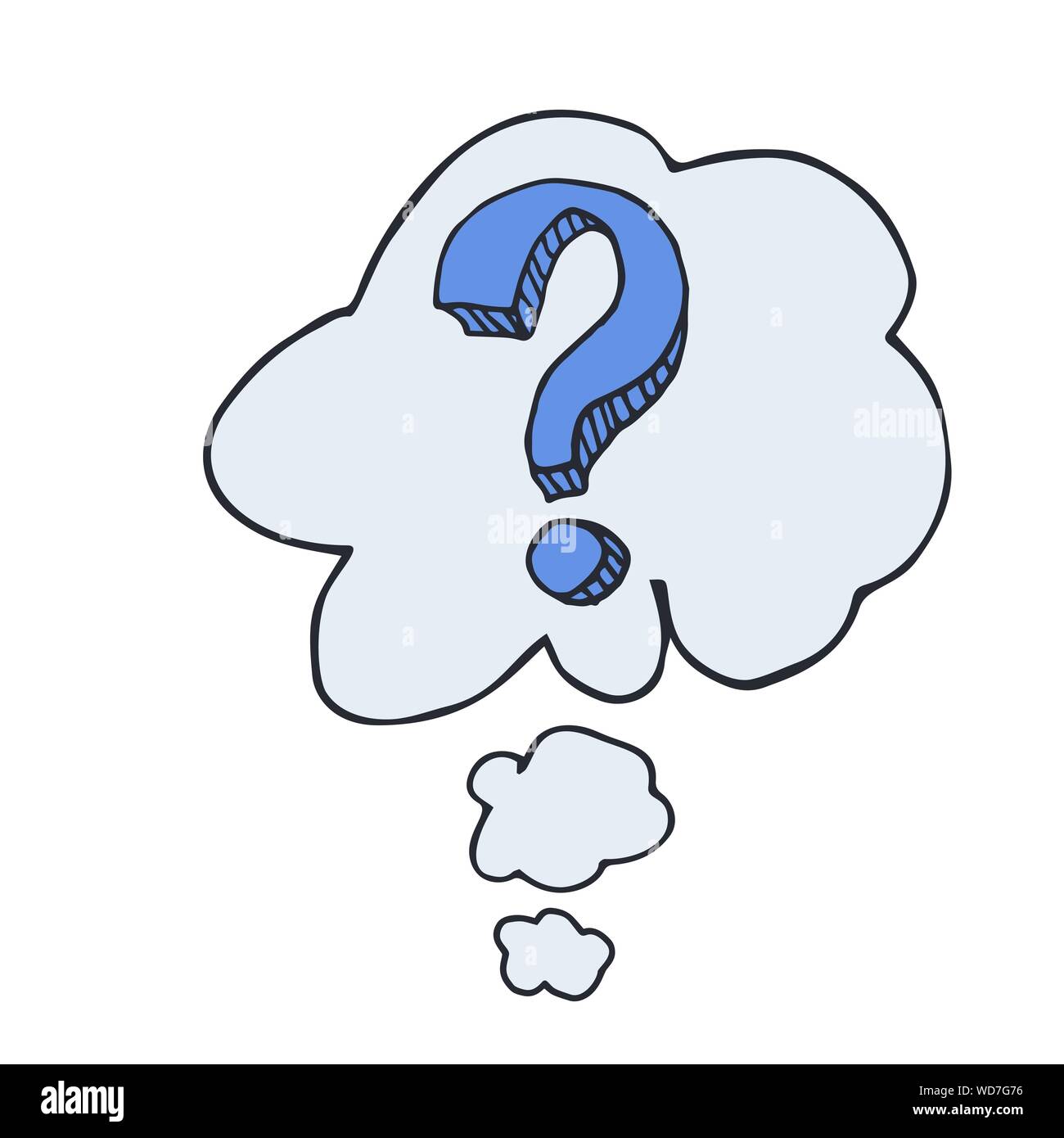 Cartoon question mark with thought bubble on a white background ...