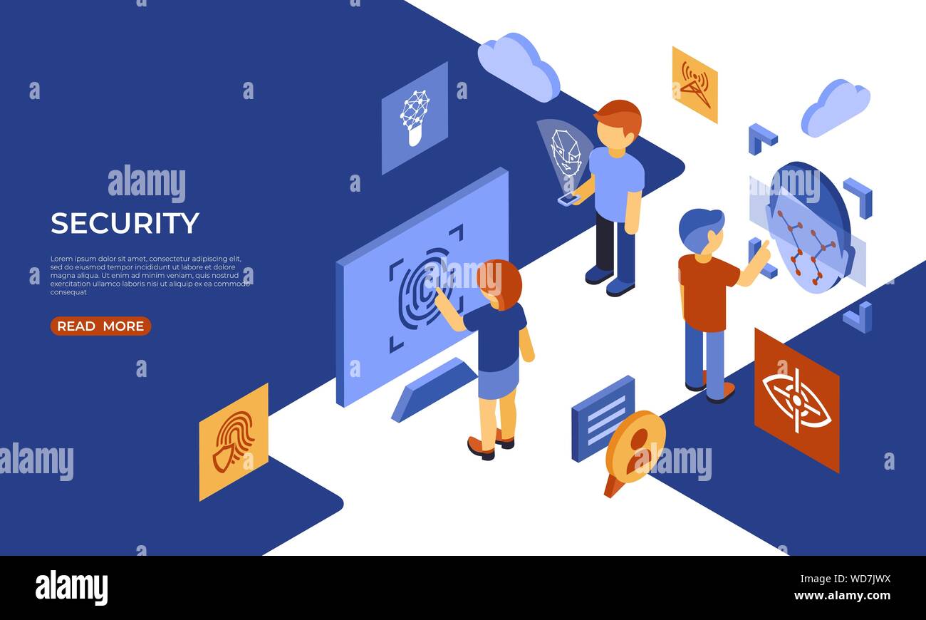 Isometric security technology and scanning icons, digital vector ...