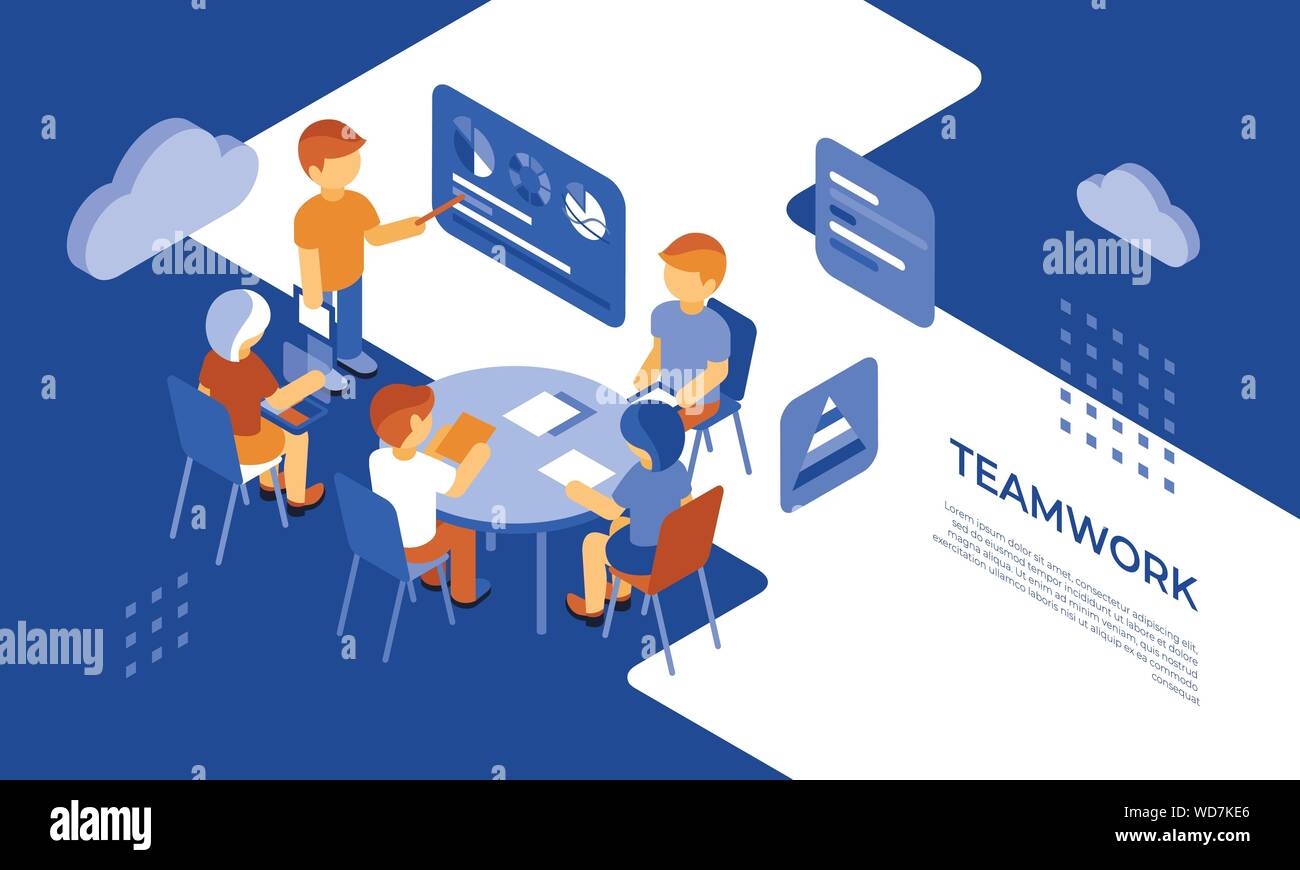 Isometric team work people business and security icons, digital vector ...