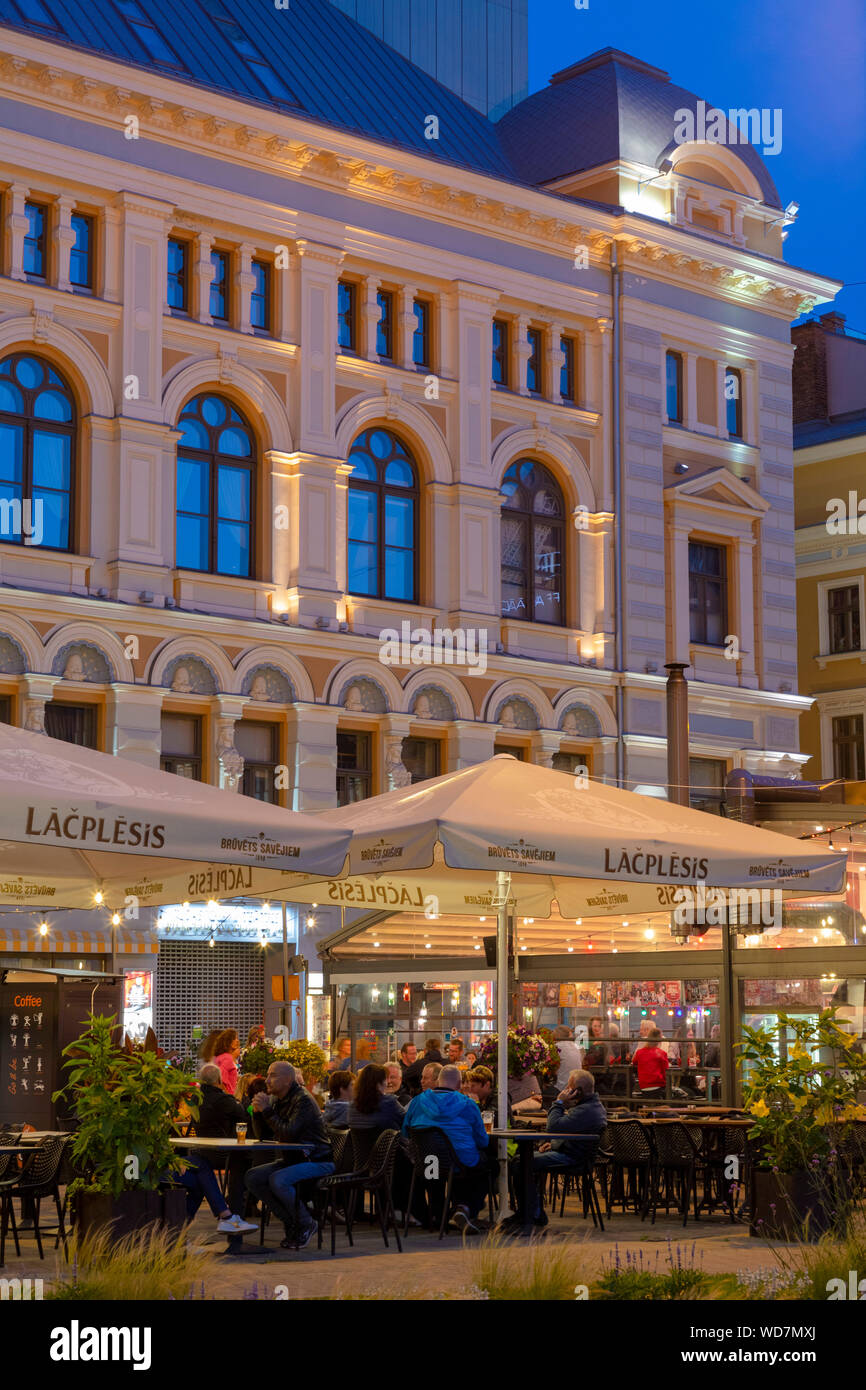 Restaurants at Night, Old Town, Riga, Latvia, Northern Europe Stock ...