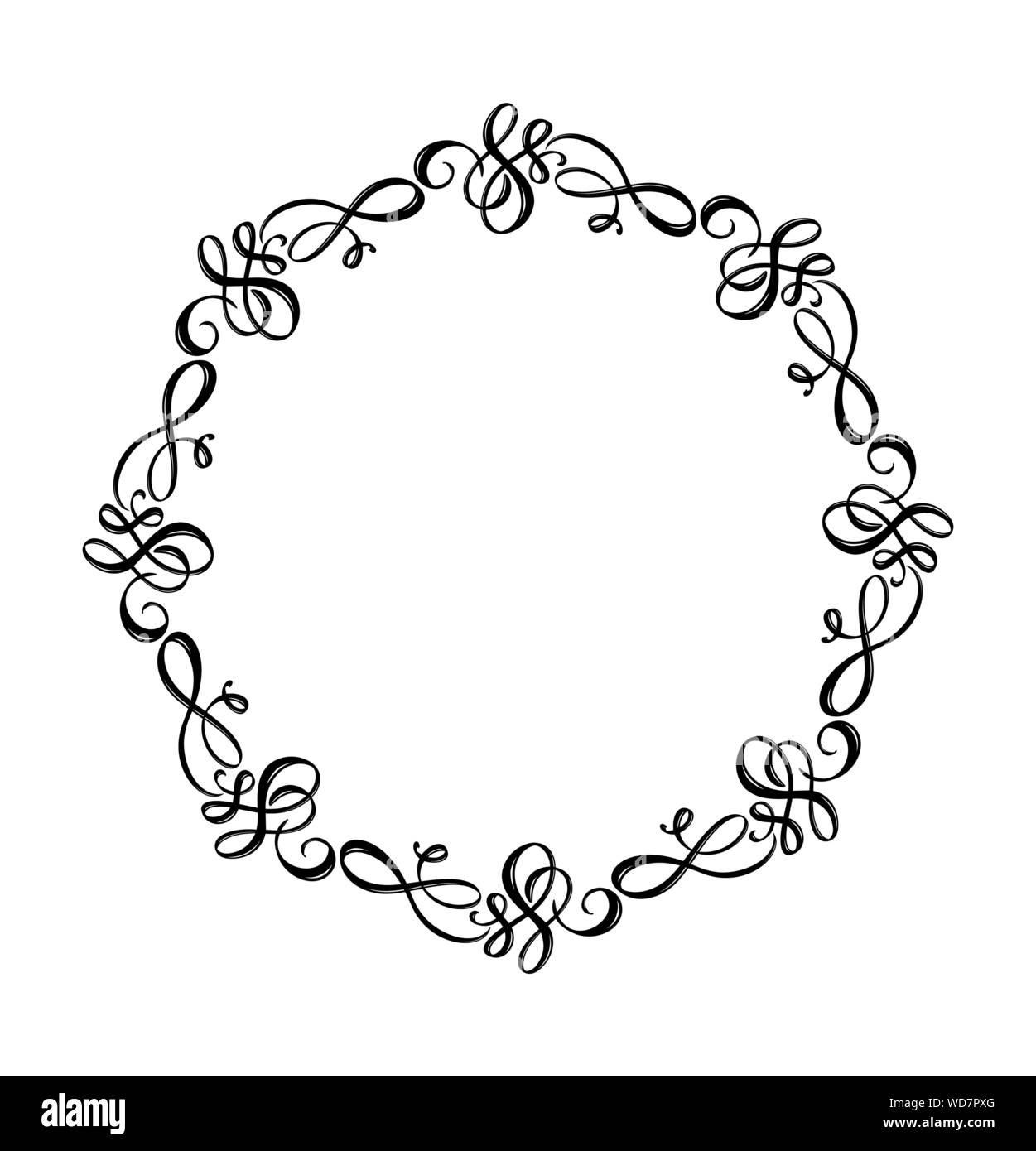 Round calligraphic vector wedding frame wreath with place for text ...