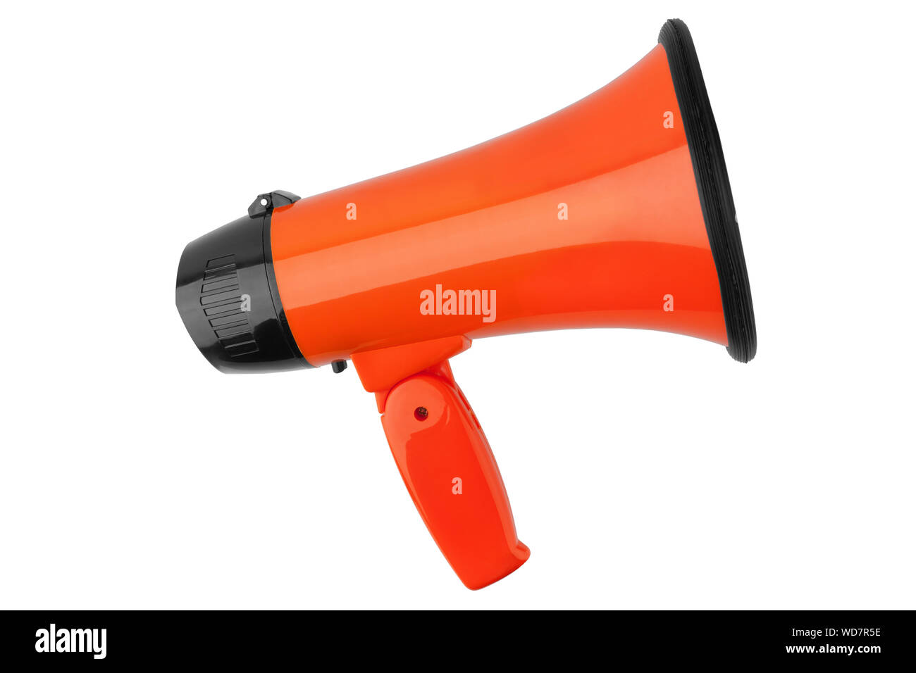 Orange megaphone on white background isolated close up, hand ...