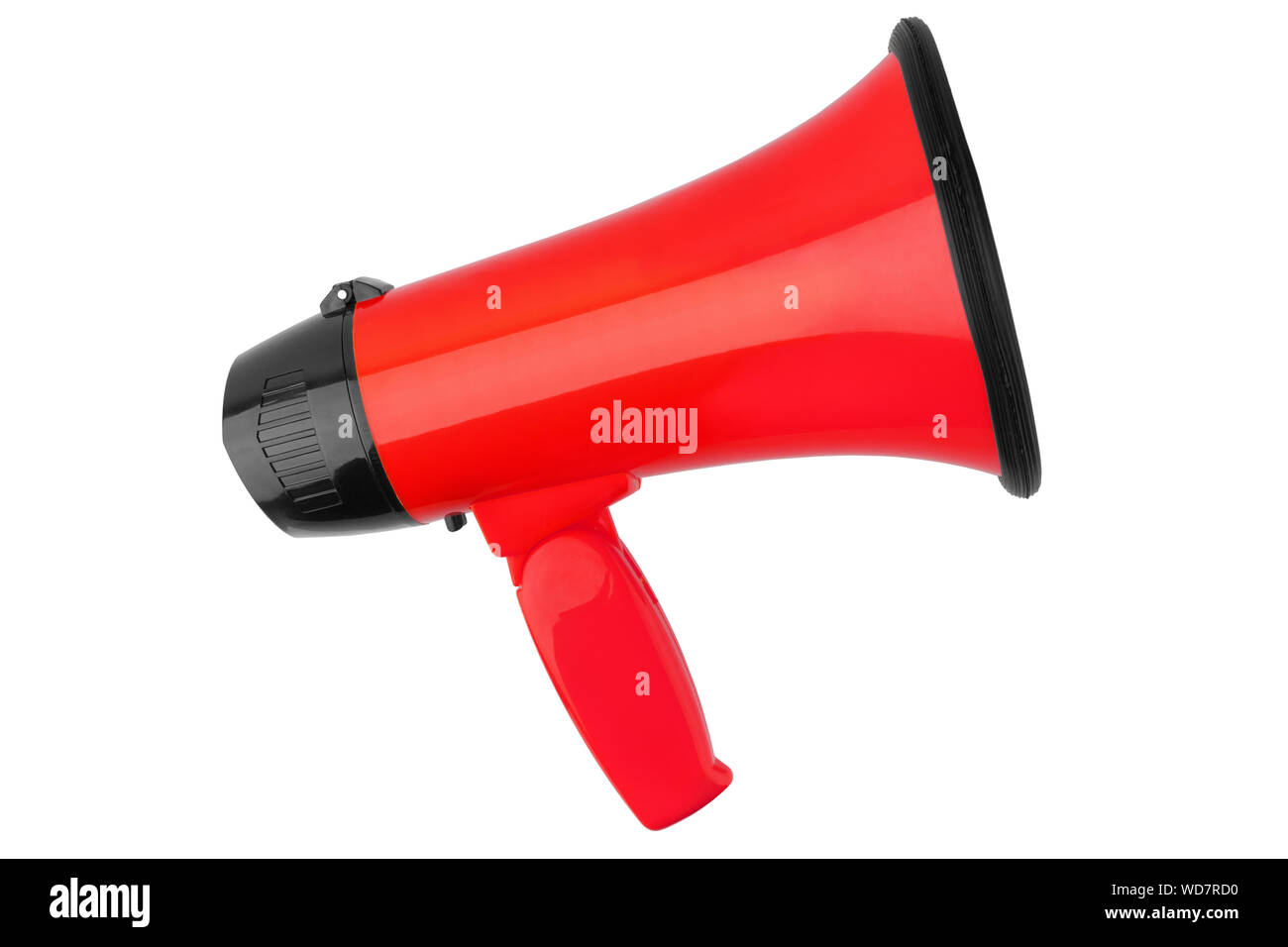 Red megaphone on white background isolated close up, hand loudspeaker ...