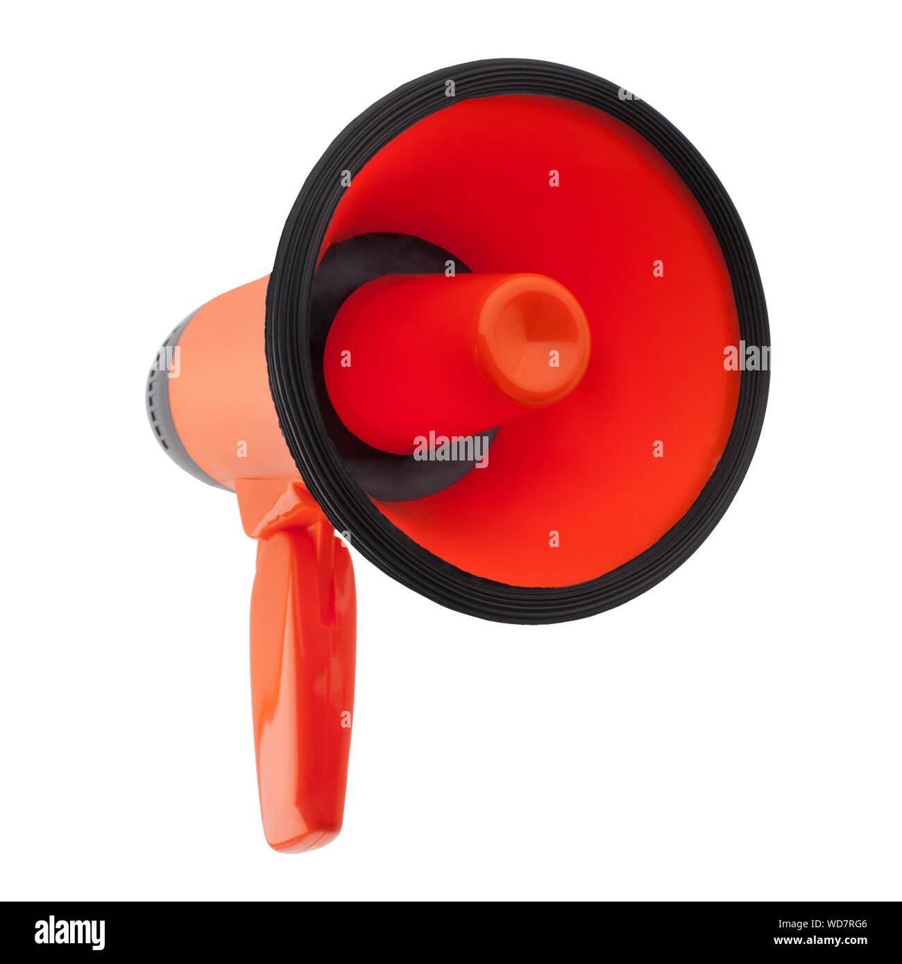 Orange megaphone on white background isolated close up, hand ...