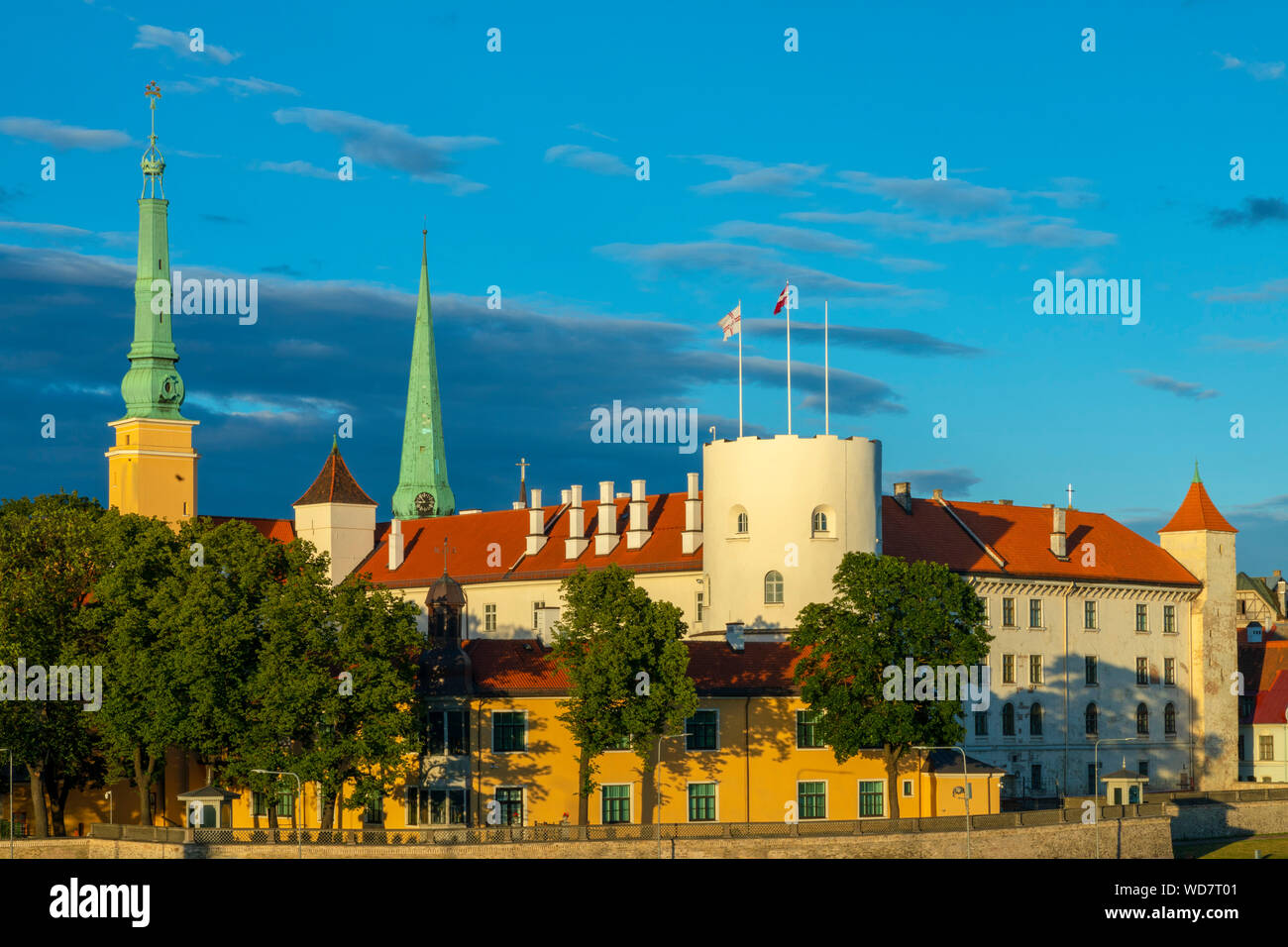 Riga Castle and Skyline at Dusk, Old Town, Riga, Latvia, Northern ...