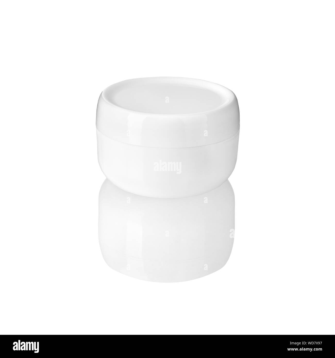 White round cream jar on white background isolated with reflection ...