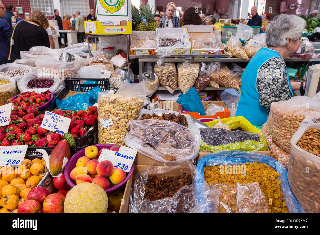 fresh vegetable and fruits at the Livramento food market in Setubal ...