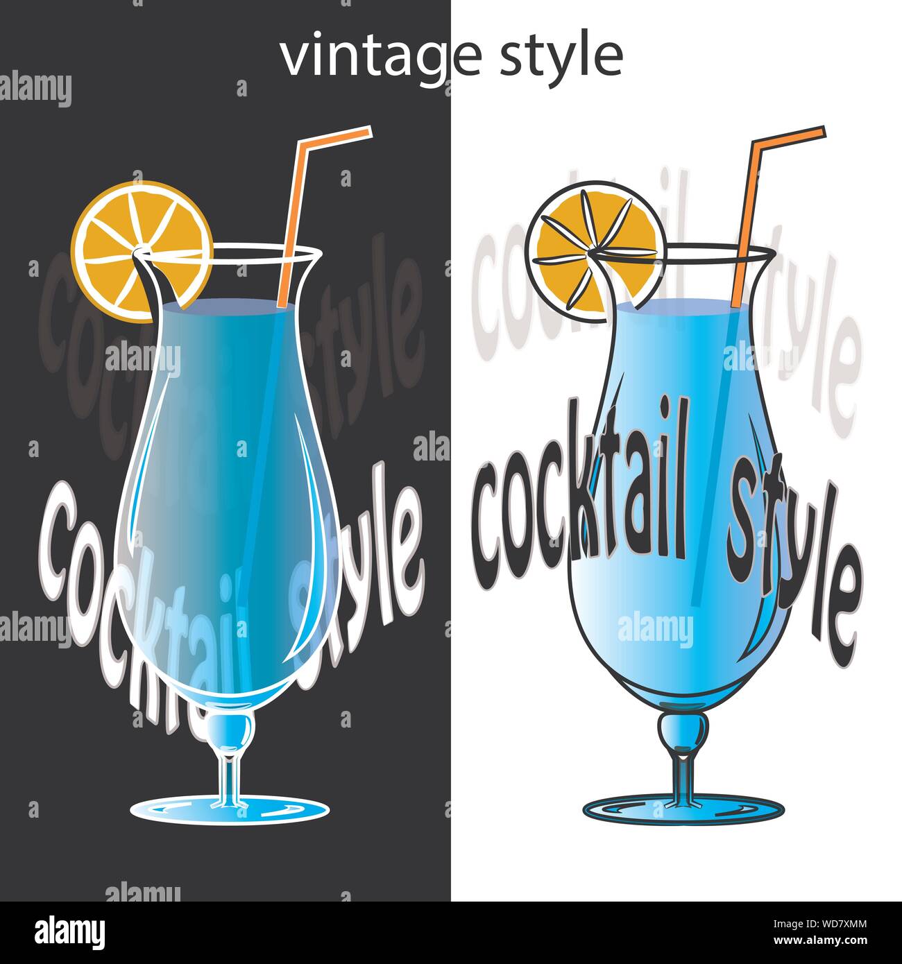 Vintage style banner with cocktail vector illustration. orange retro ...