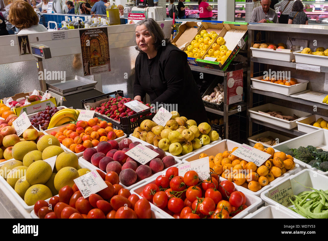 fresh vegetable and fruits at the Livramento food market in Setubal ...