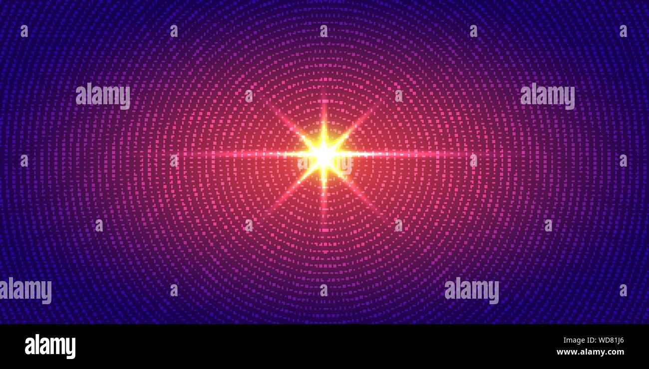 Explosion of red light radial dots pattern halftone on dark blue ...