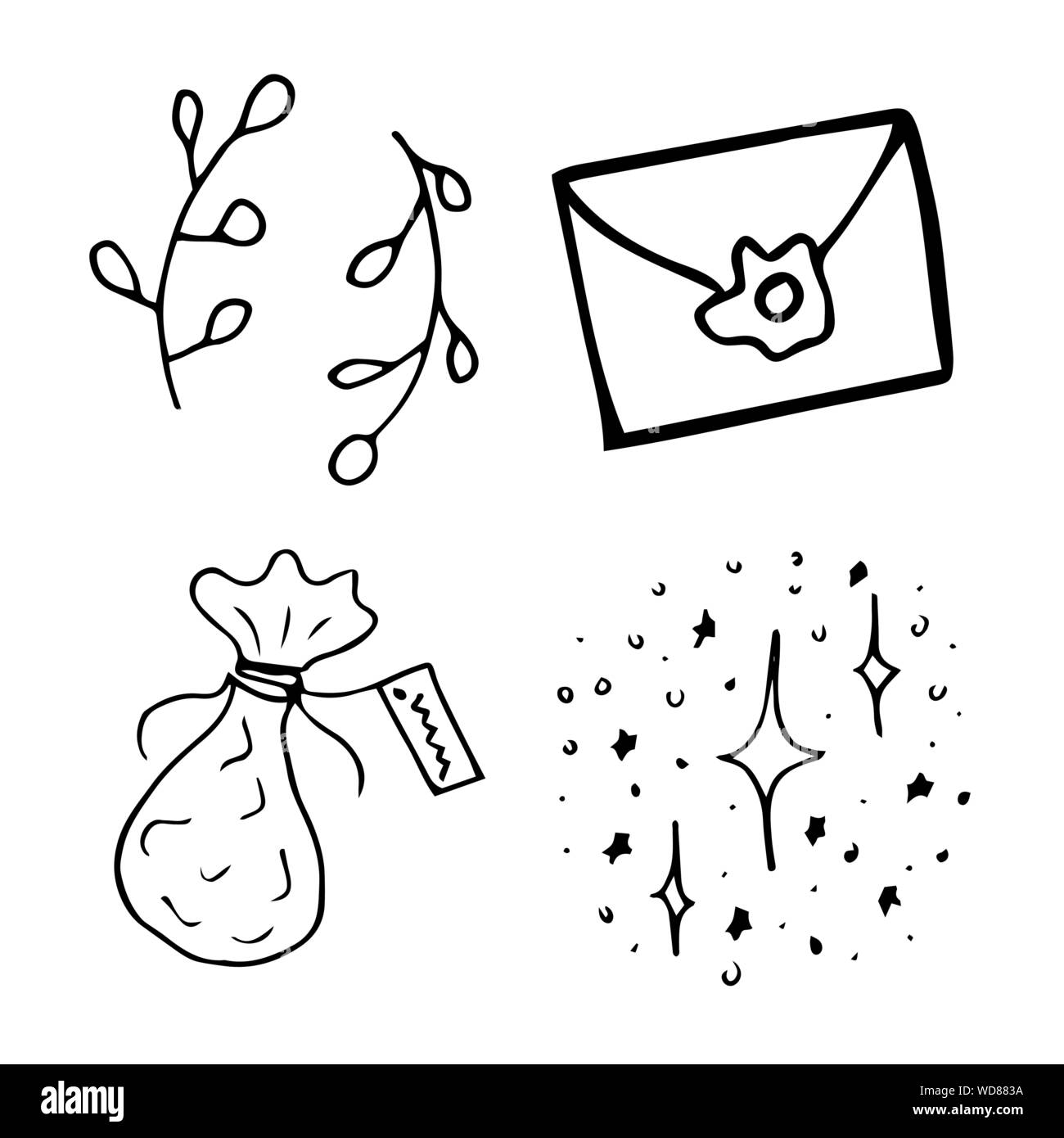 Halloween witchcraft elements retro vintage doodle set. Vector sketch ...
