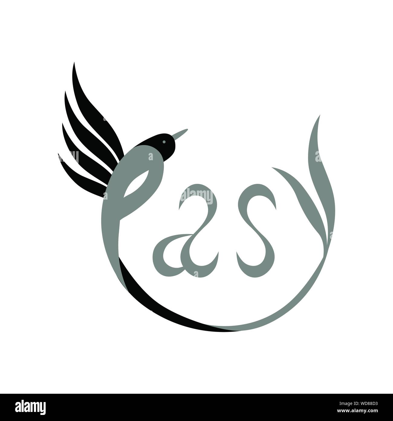 Easy - Hummingbird logo concept. Letters in the form of a bird, leaves ...
