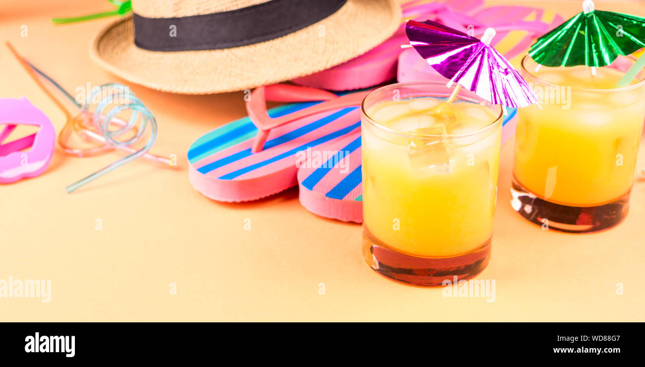 Vacation on the beach concept with colorful summer cocktails and beach ...