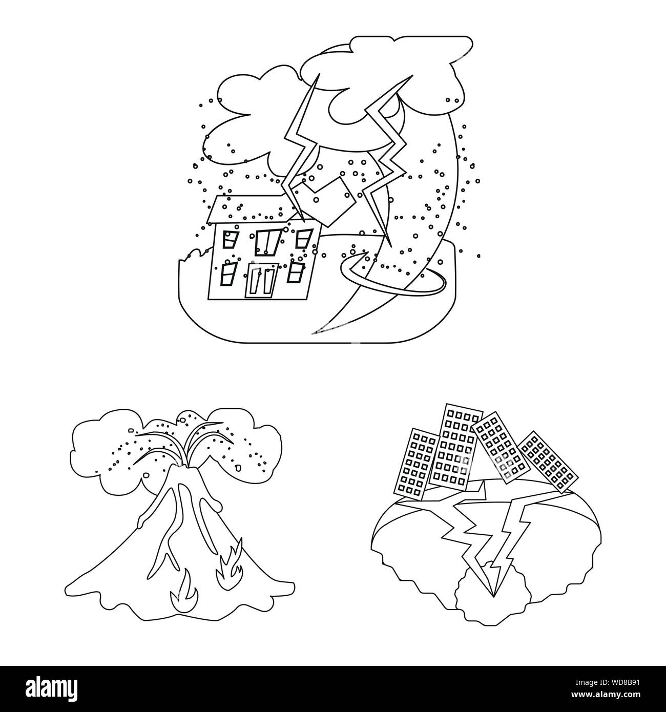 Vector illustration of cataclysm and disaster symbol. Set of cataclysm ...