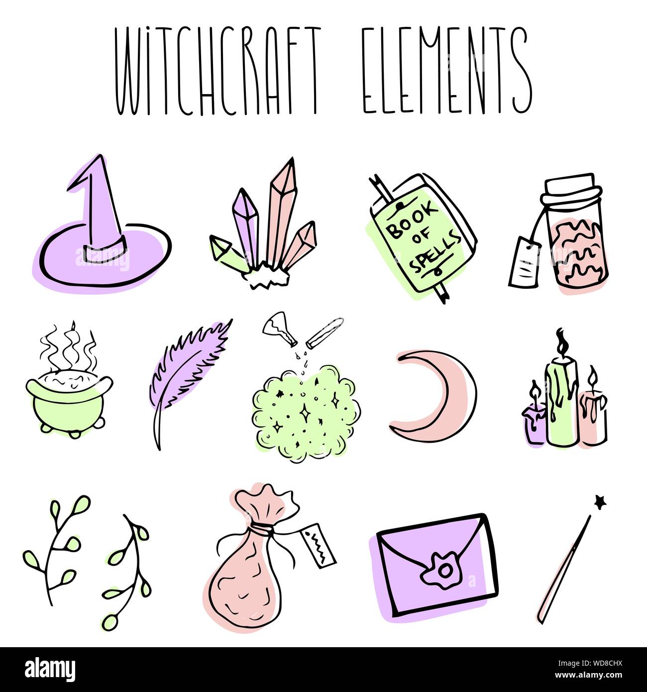 Halloween witchcraft elements retro vintage doodle set. Vector sketch ...