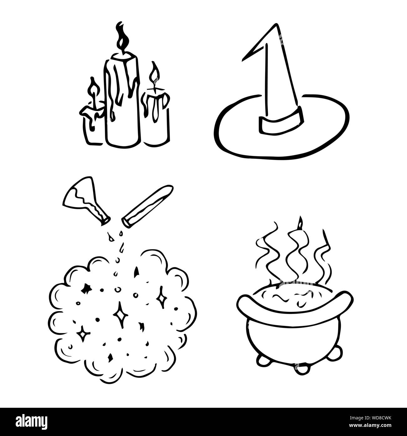 Halloween witchcraft elements retro vintage doodle set. Vector sketch ...