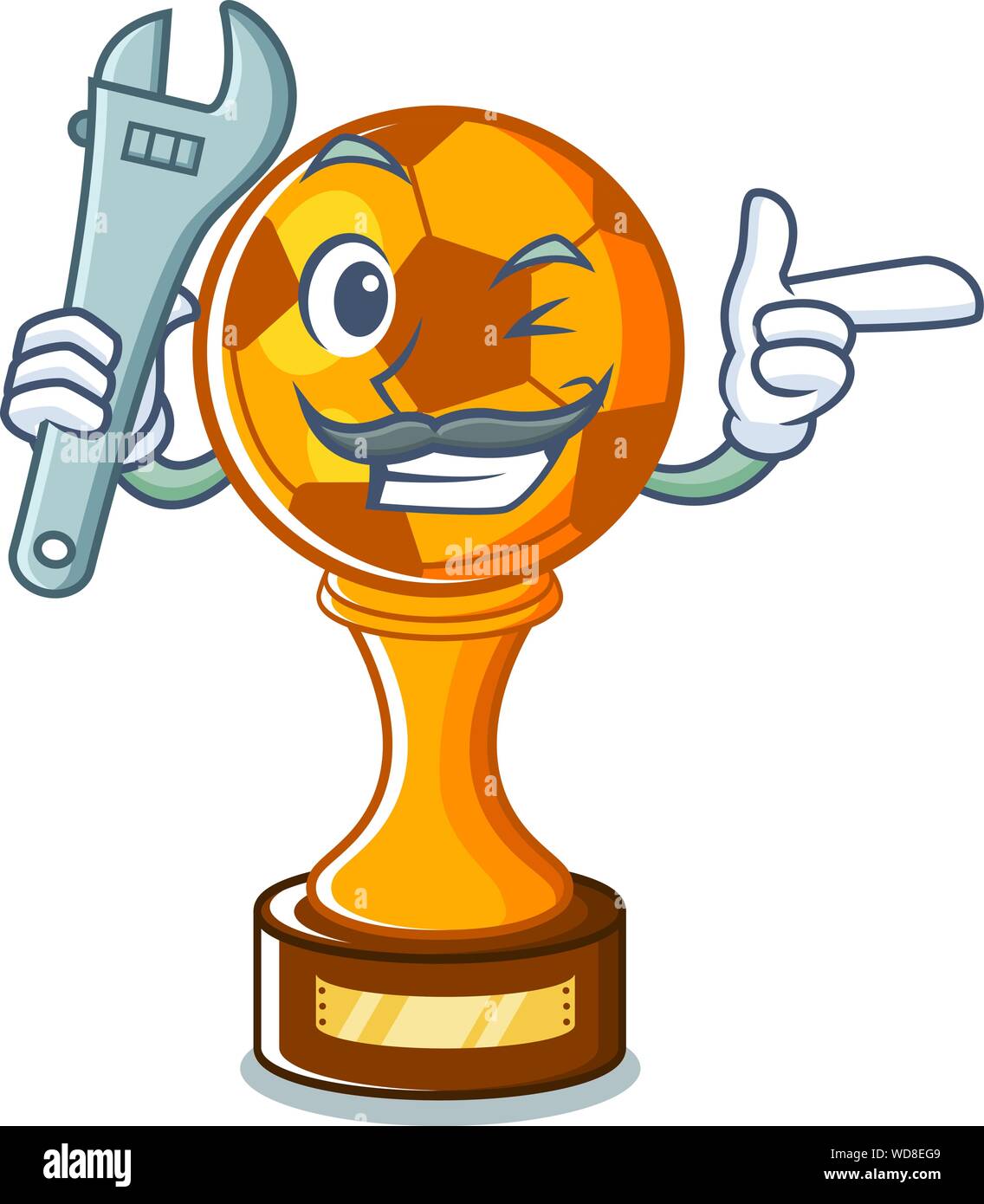 Mechanic soccer trophy above cartoon wooden table Stock Vector Image ...