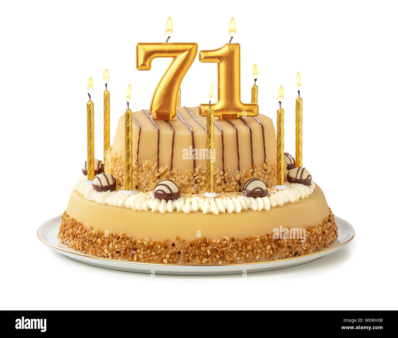 Festive cake with golden candles - Number 71 Stock Photo - Alamy