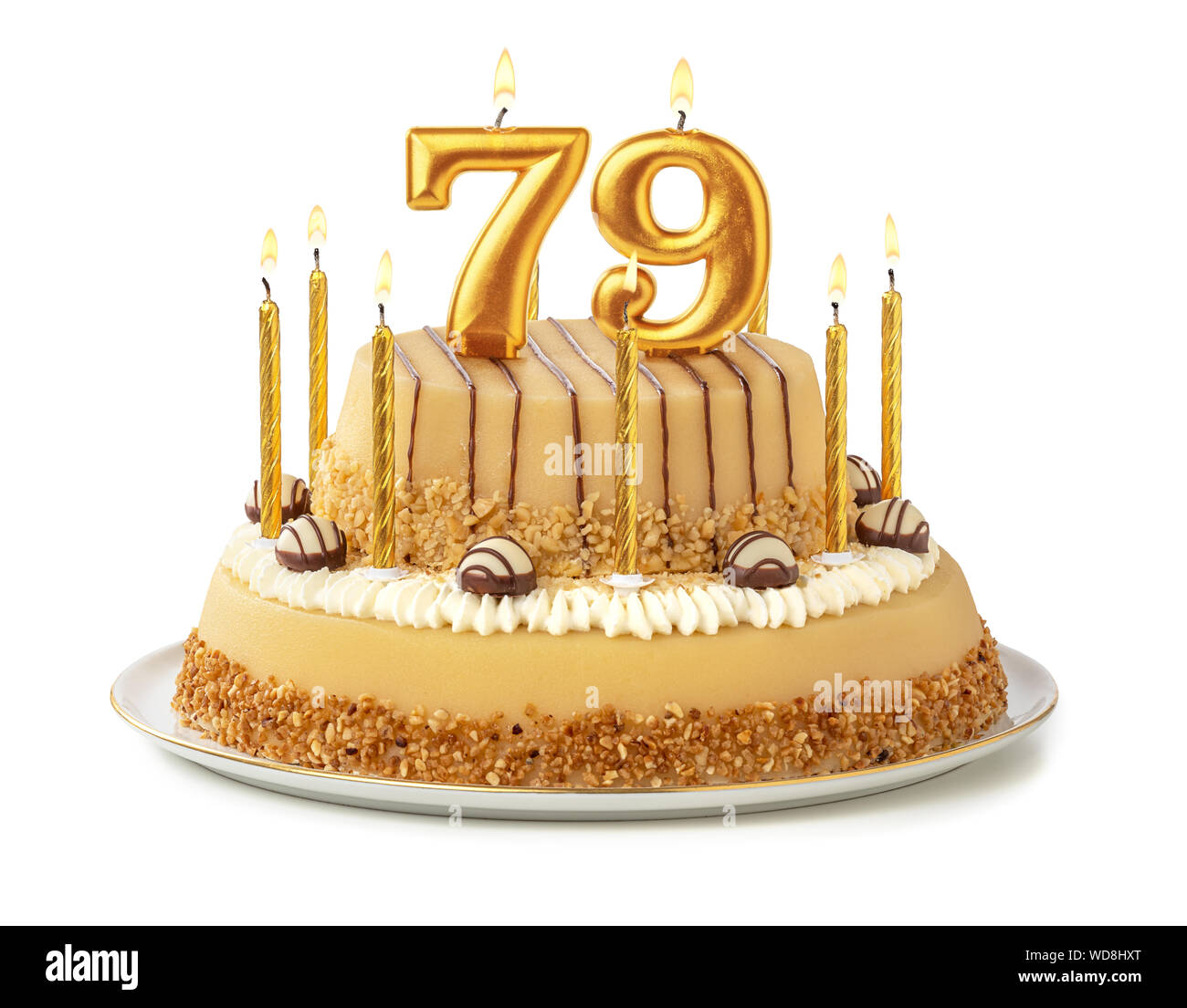 Festive cake with golden candles - Number 79 Stock Photo - Alamy