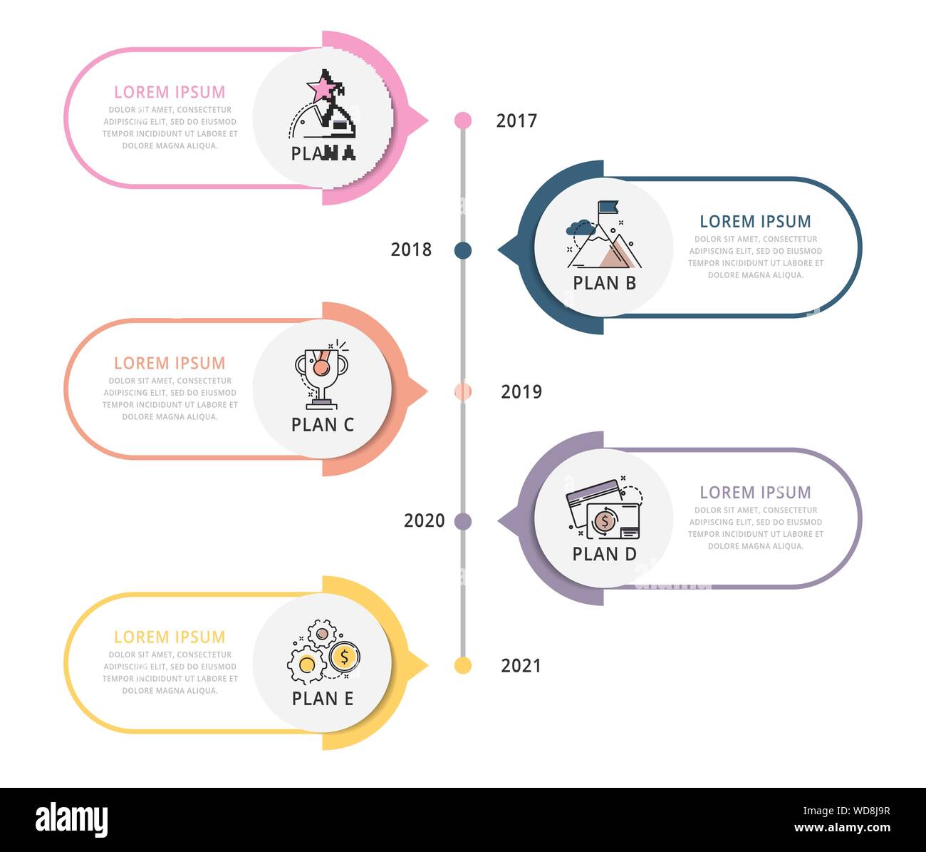 Vector infographic flat template circles for five label, diagram, graph ...