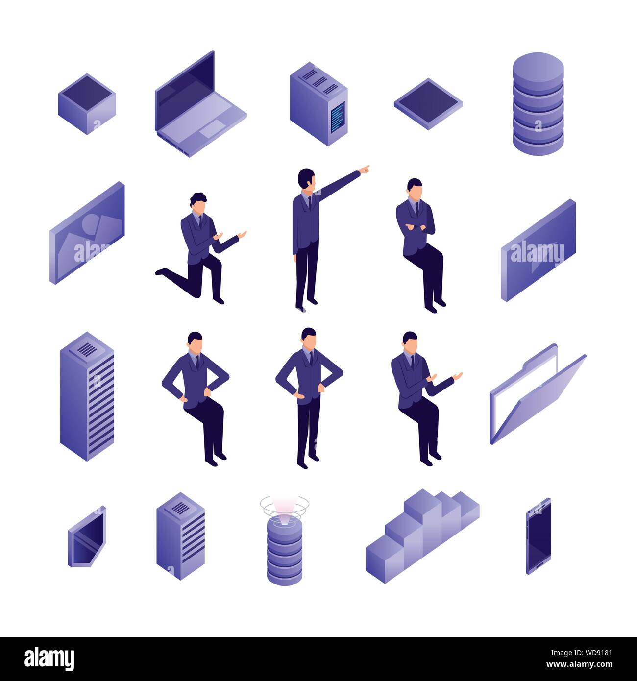 bundle of business people and data center icons Stock Vector Image ...