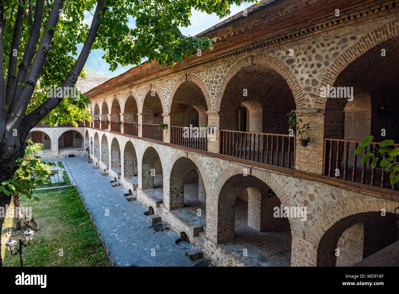Ancient caravanserai hotel in the old town, Shaki city, Azerbaijan ...