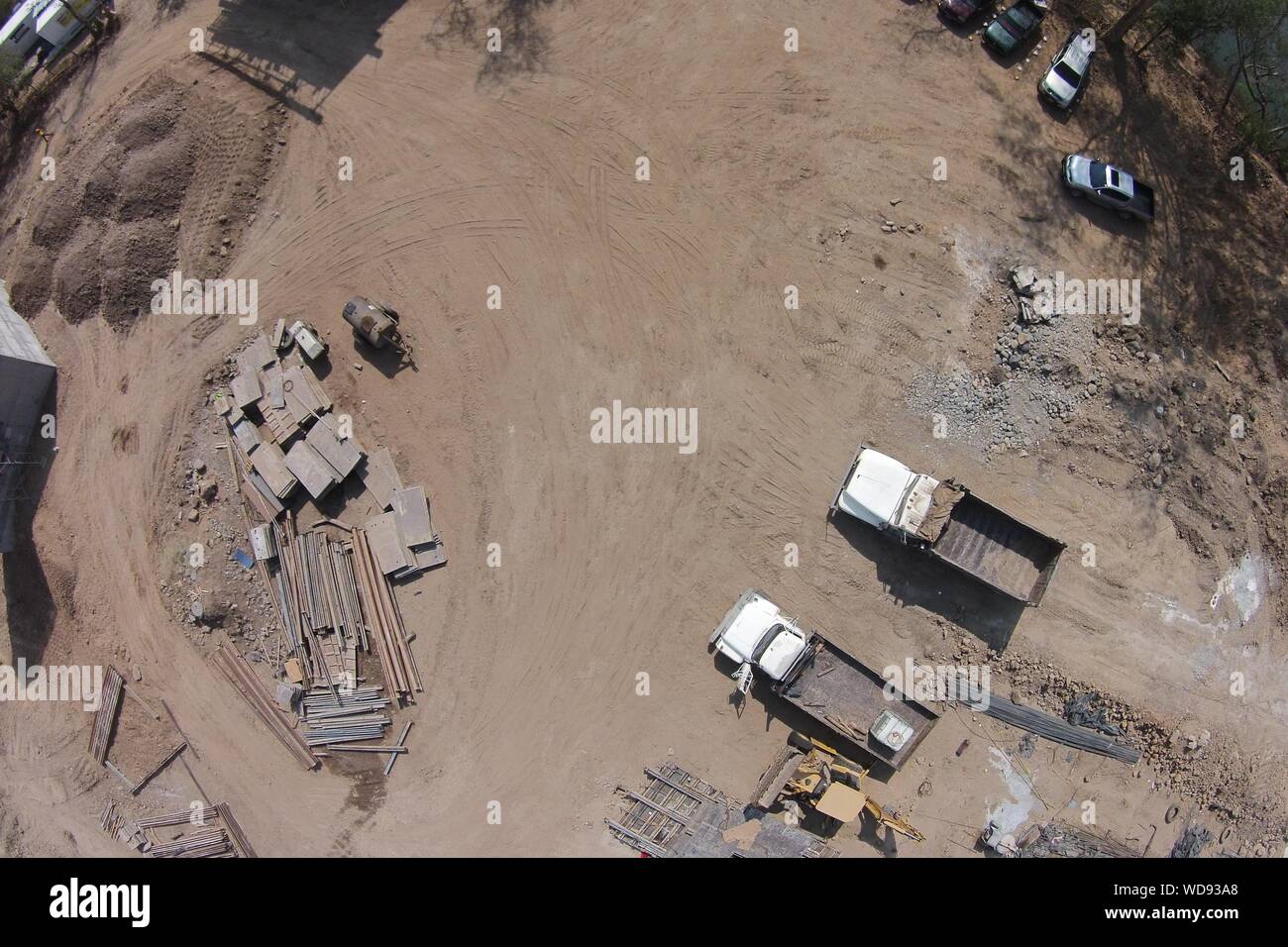 Aerial shot of construction process of a bridge over a river Stock ...