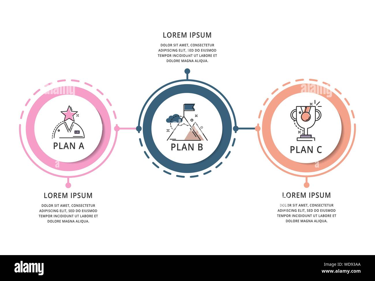 Vector infographic flat template circles for three label, diagram, graph, presentation. Business ...