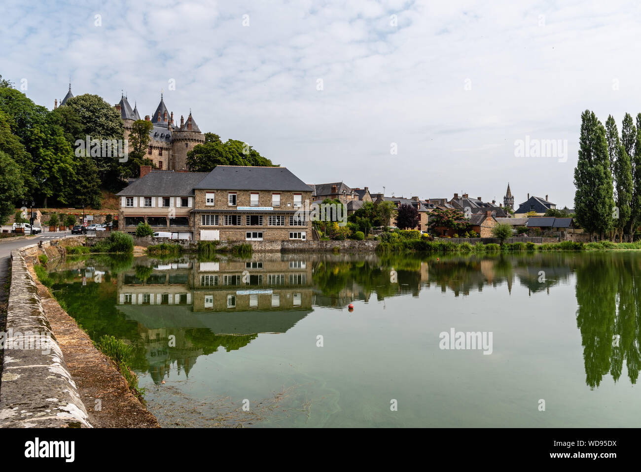 Combourg, France - July 27, 2018: View of the town with the castle and ...