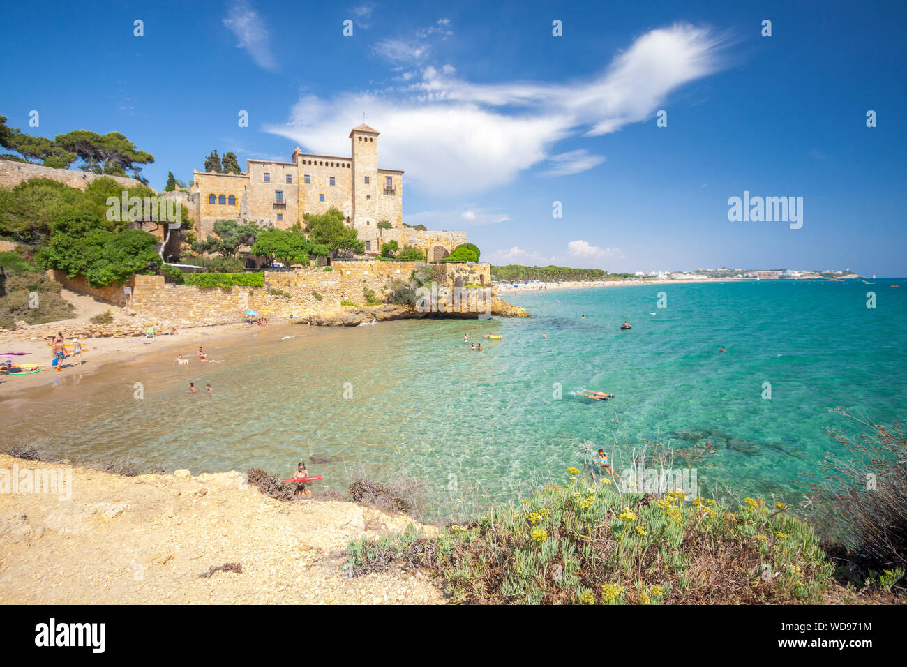 Beach and Castle of Tamarit, Altafulla, Tarragones, Tarragona, Spain ...