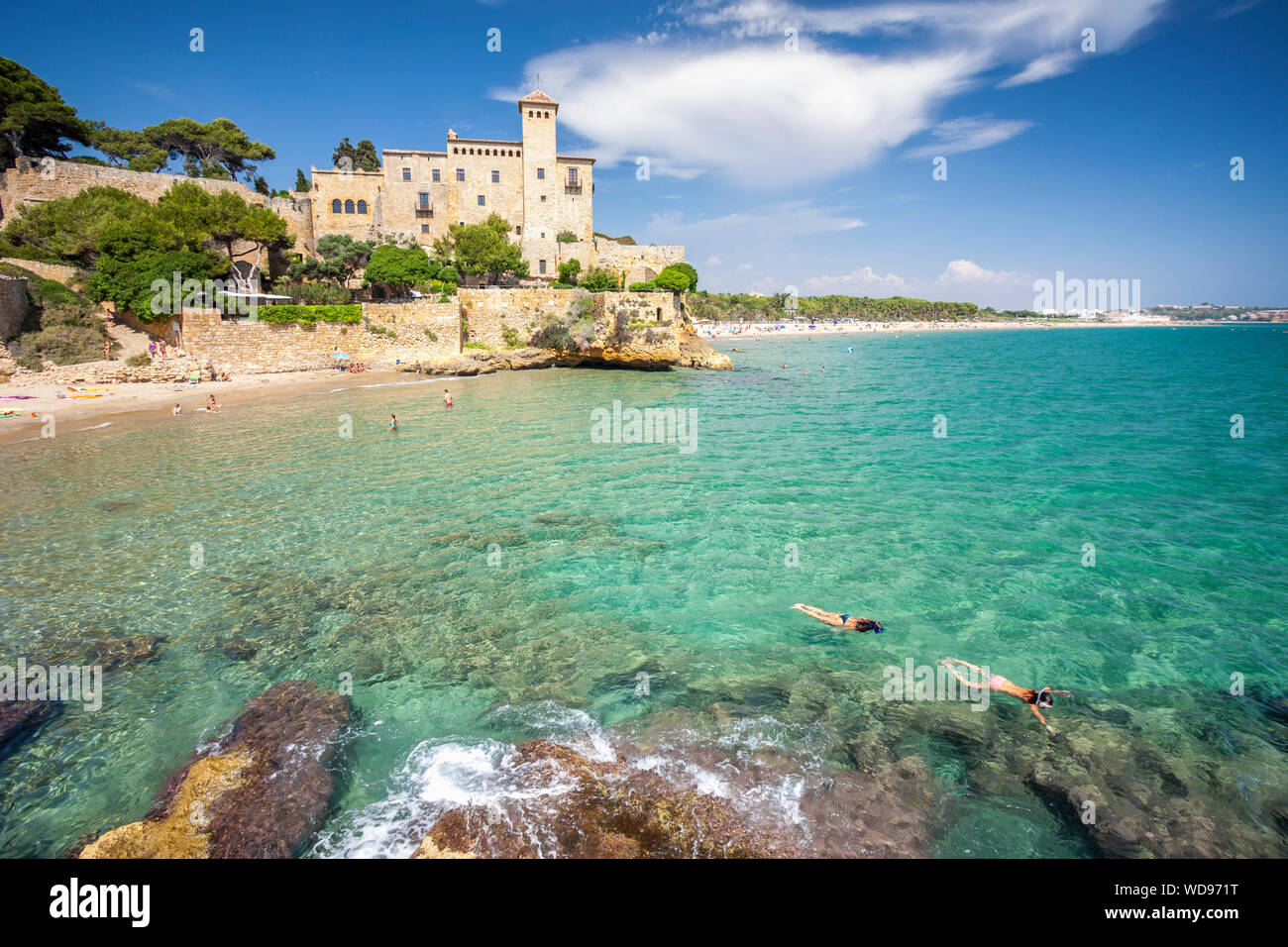 Beach and Castle of Tamarit, Altafulla, Tarragones, Tarragona, Spain ...