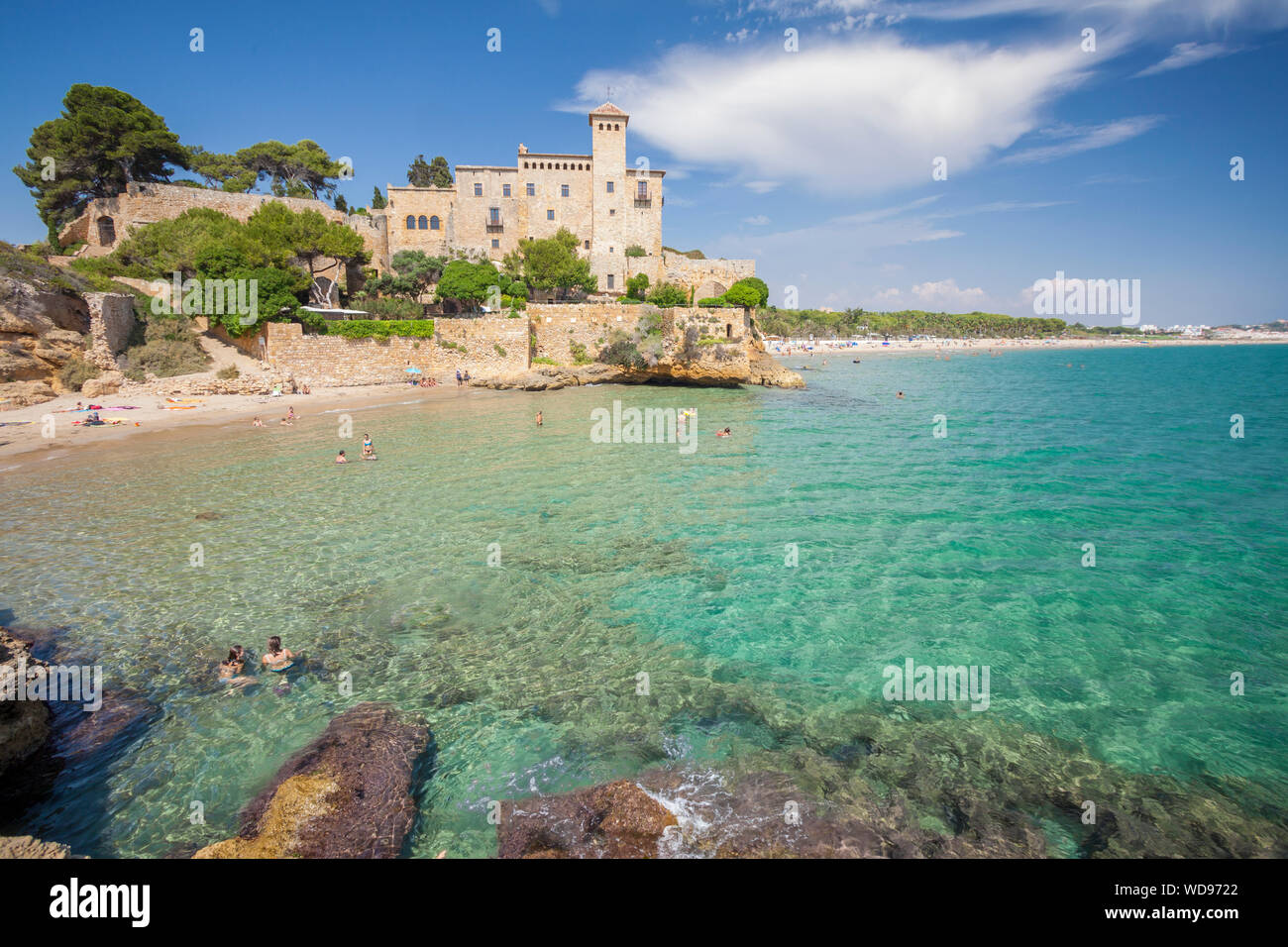 Beach and Castle of Tamarit, Altafulla, Tarragones, Tarragona, Spain ...