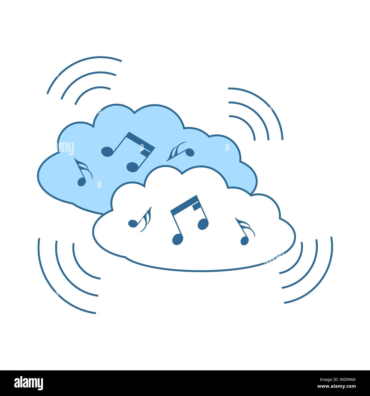 Music Cloud Icon. Thin Line With Blue Fill Design. Vector Illustration ...