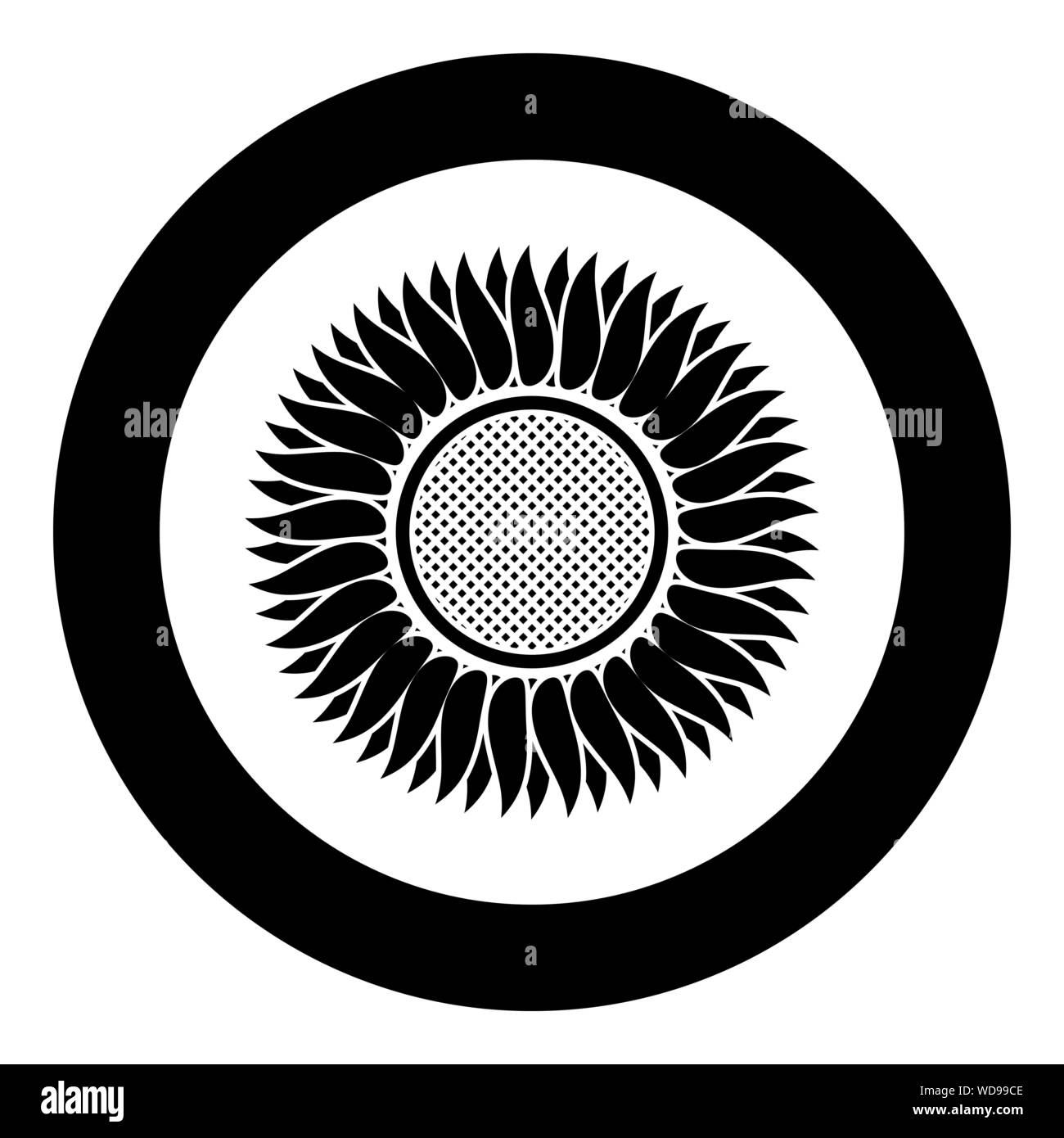 Sunflower icon in circle round black color vector illustration flat ...