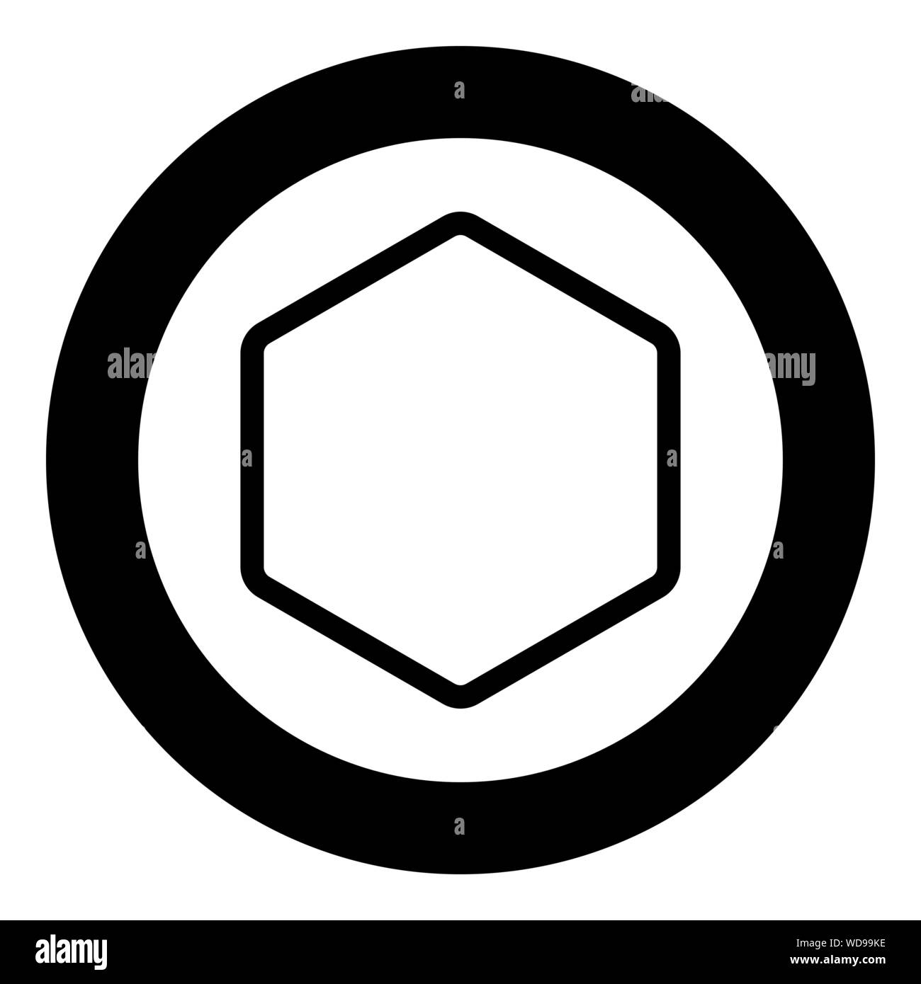 Hexagon shape element icon in circle round black color vector ...