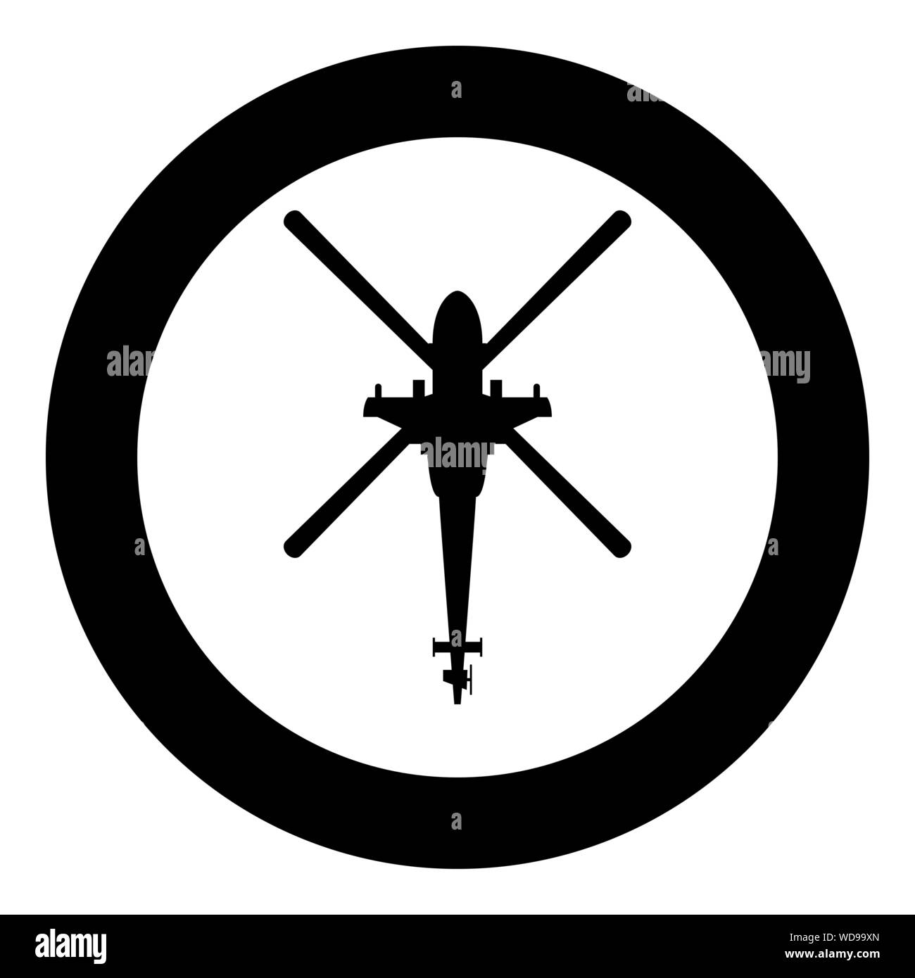 Helicopter top view Battle helicopter icon in circle round black color ...