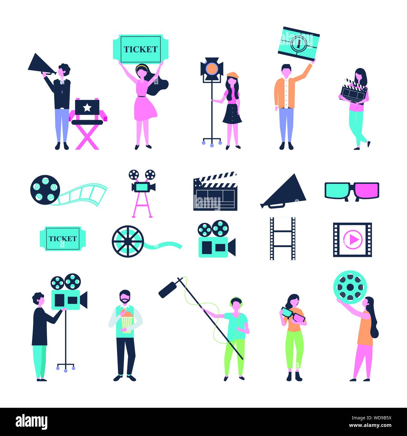 bundle of people and cinema entertainment icons Stock Vector Image ...
