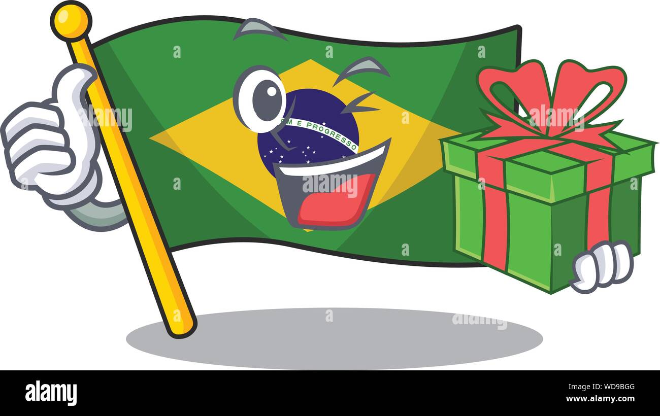 With gift brazil flag hoisted on character pole Stock Vector Image ...