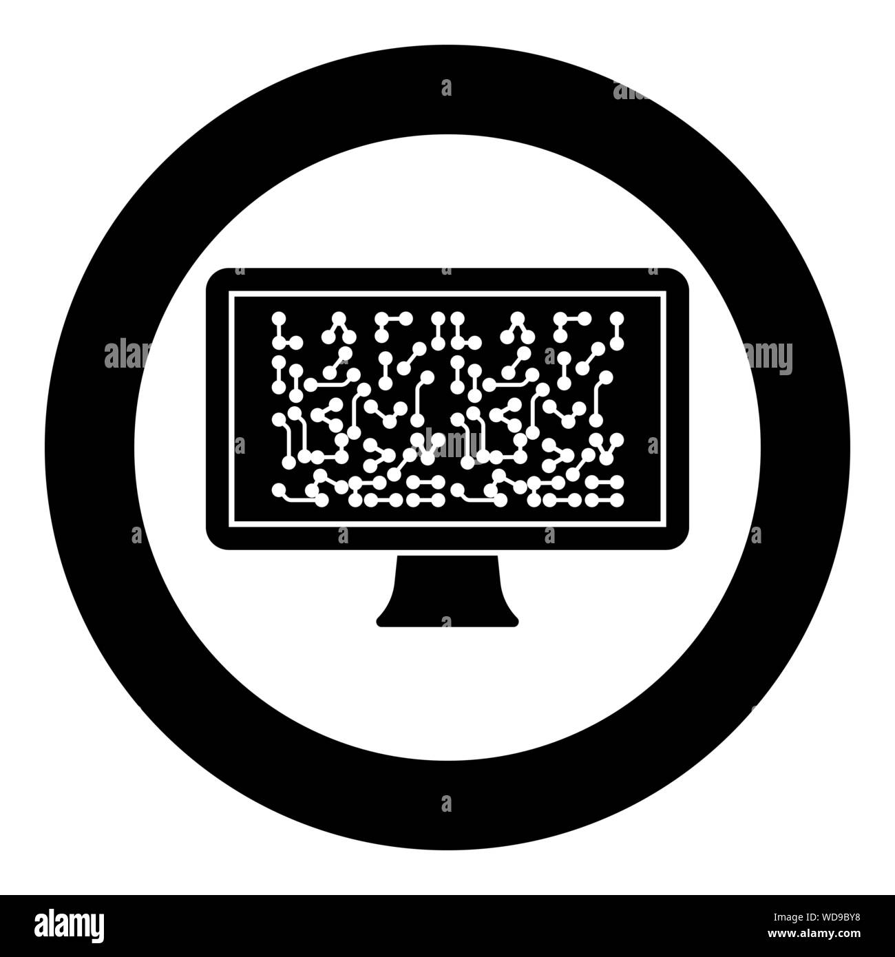 Screen with the scheme Technology concept icon in circle round black ...