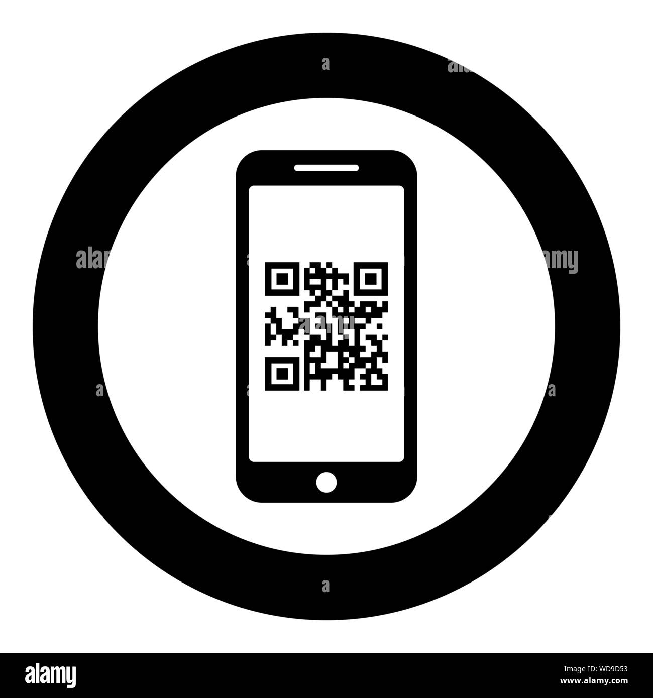Smartphone with QR code on screen icon in circle round black color ...