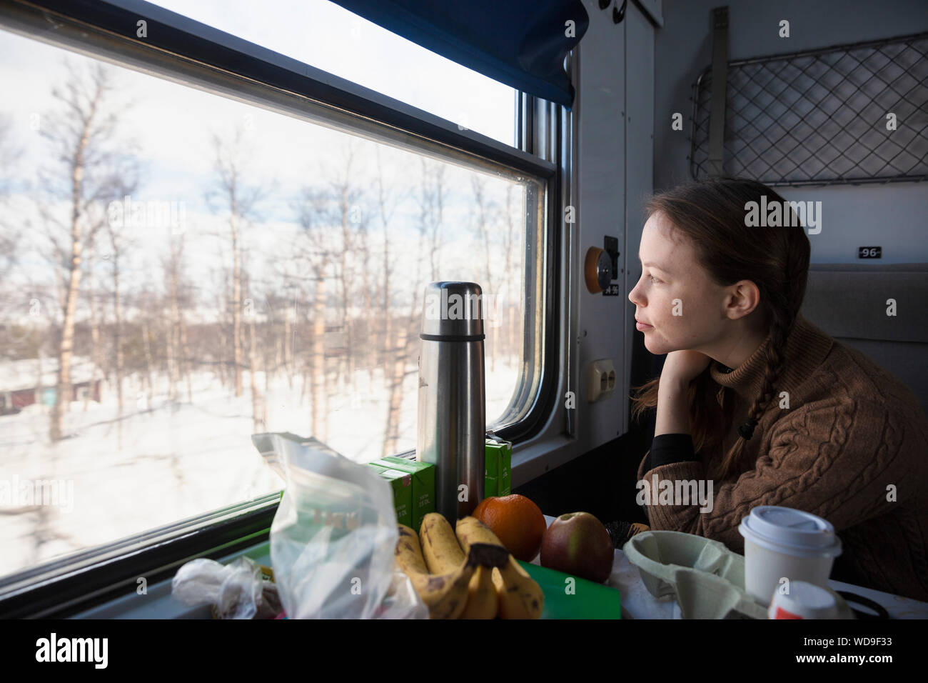Woman on train and sitting hi-res stock photography and images - Alamy
