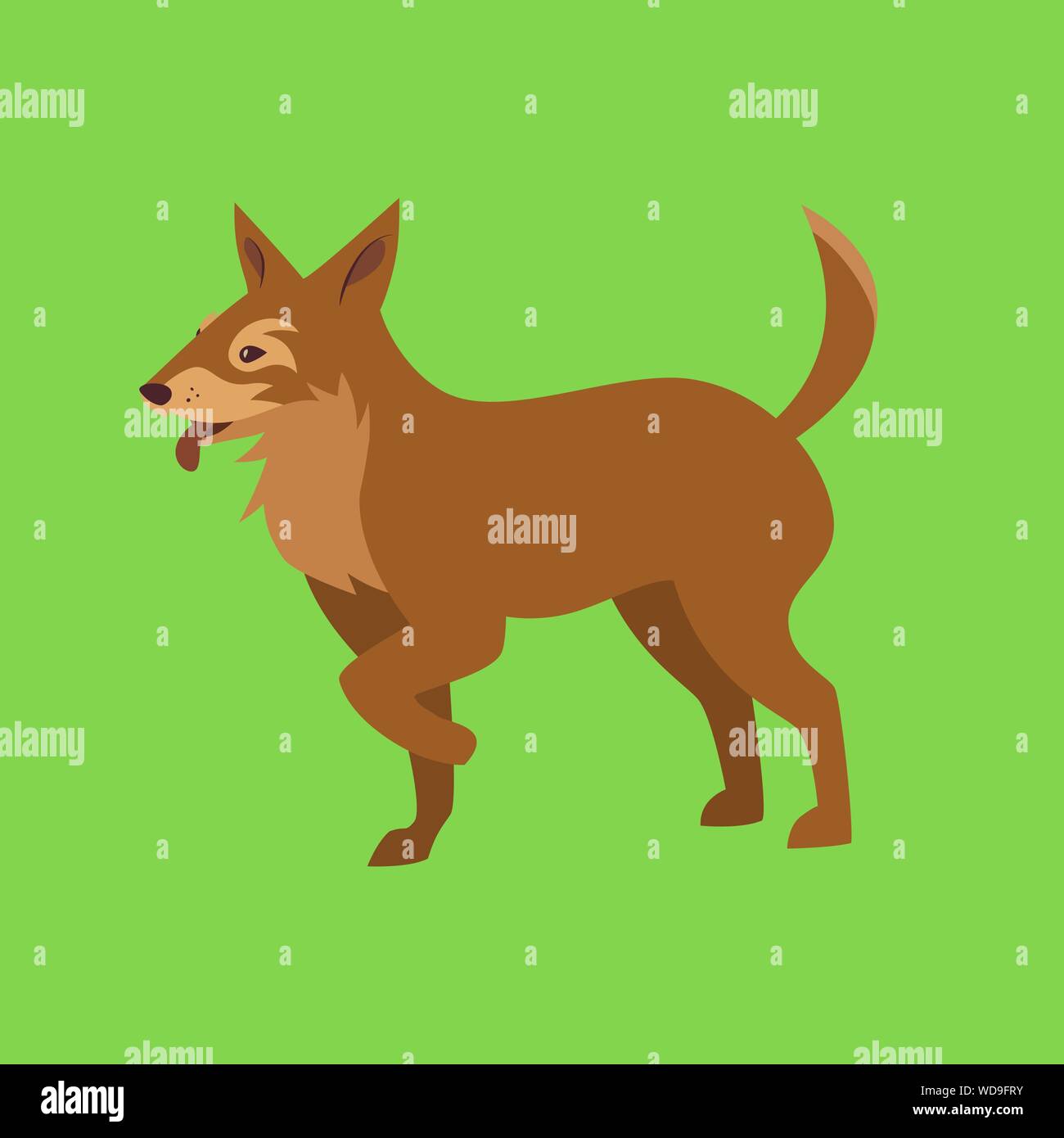 Simple isolated illustration of a happy, furry, mid-sized dog sticking ...