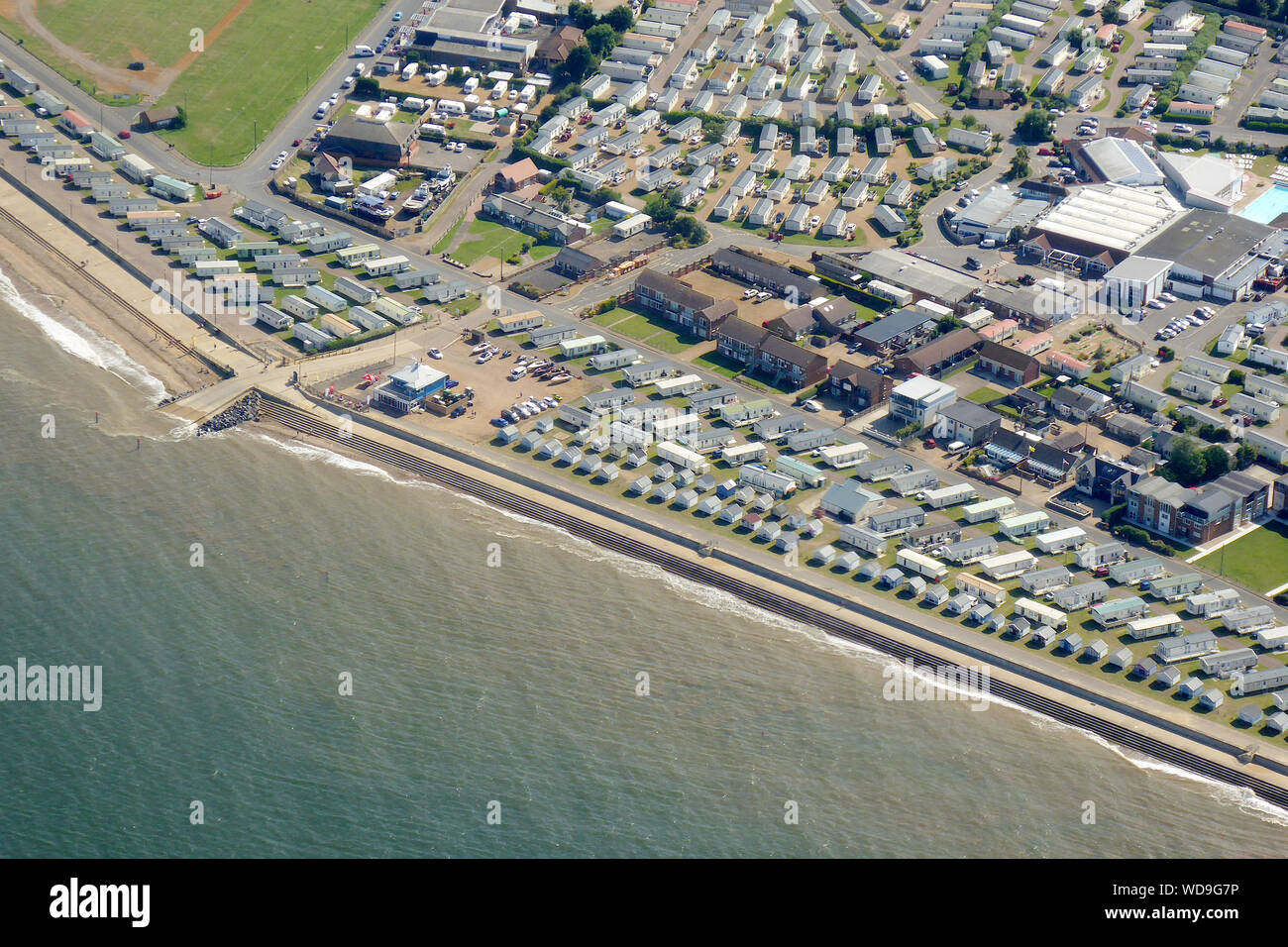 An aerial view of South Hunstanton, England, with beach huts and ...