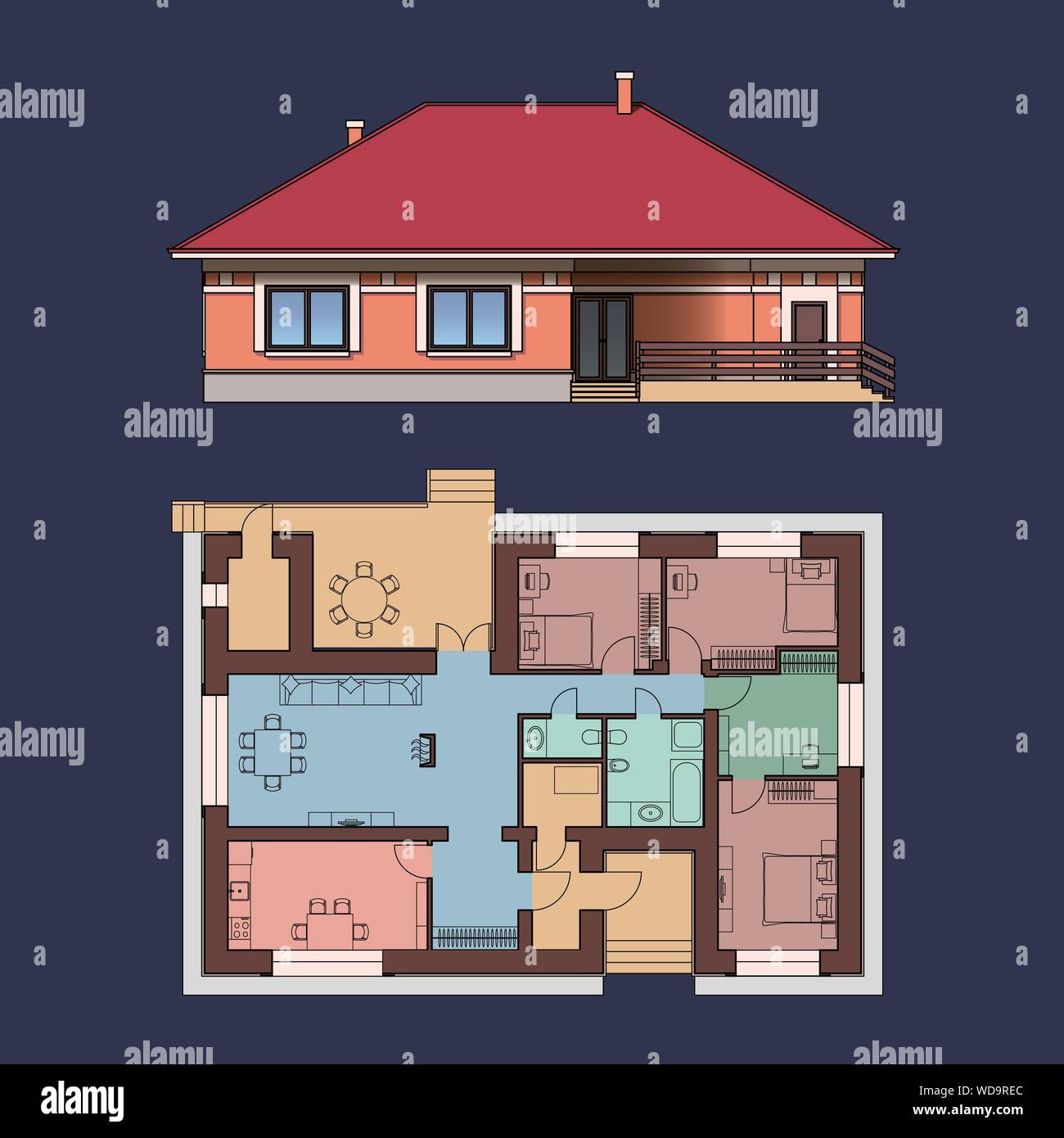 Single storey housing Stock Vector Images - Alamy